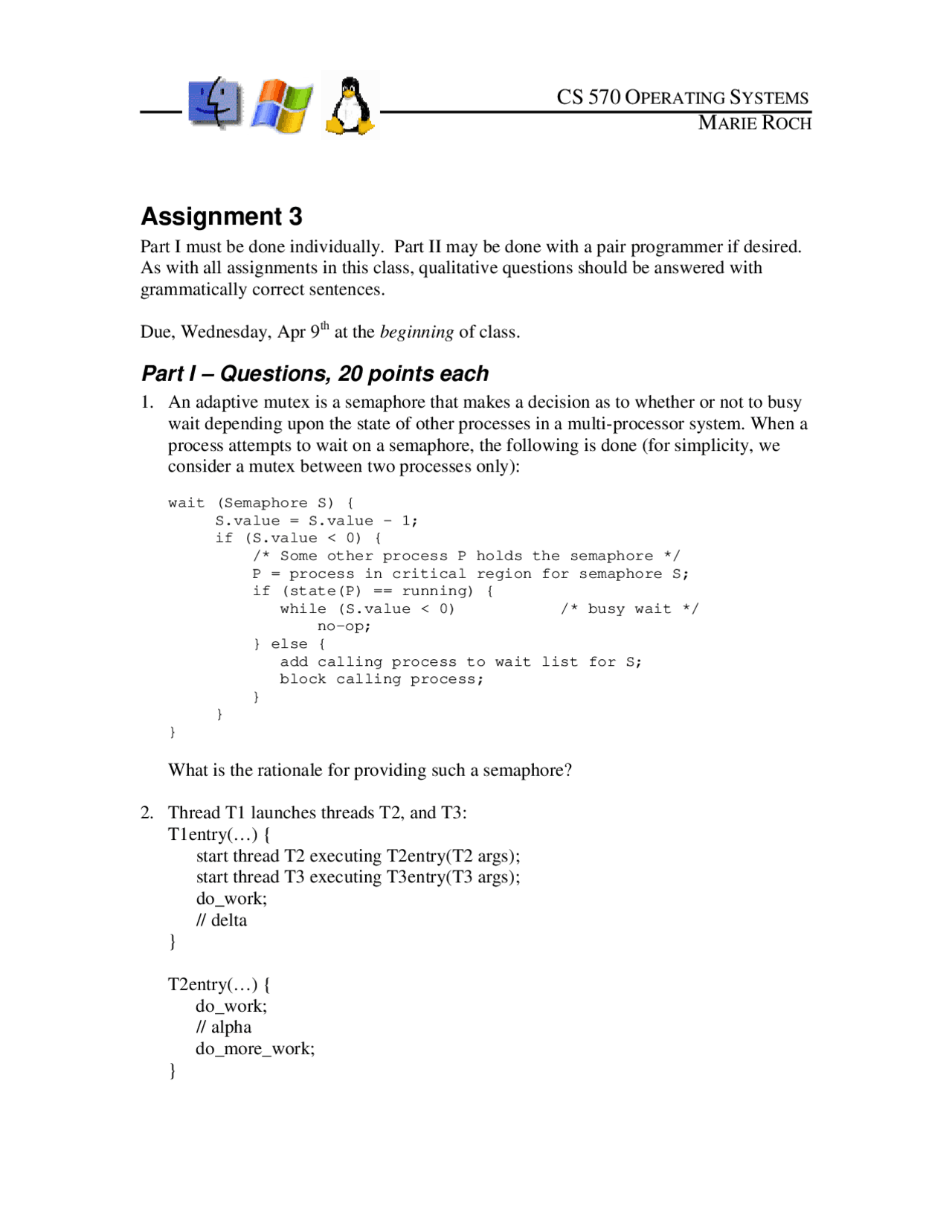 Assignment 3 Solutions Operating Systems Cs 570 Docsity