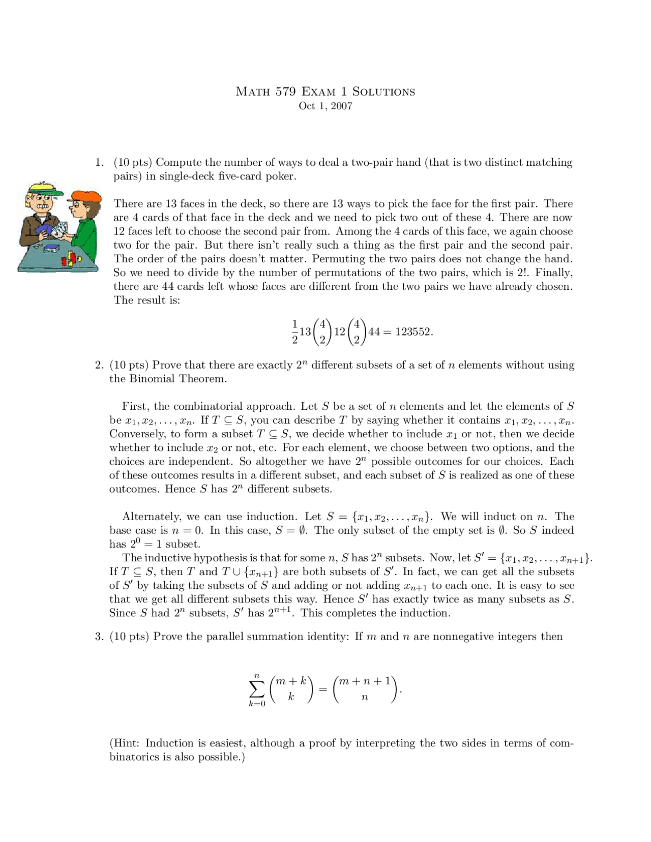 6 Questions With Solutions In Exam 1 Combinatorics Math 579 Docsity