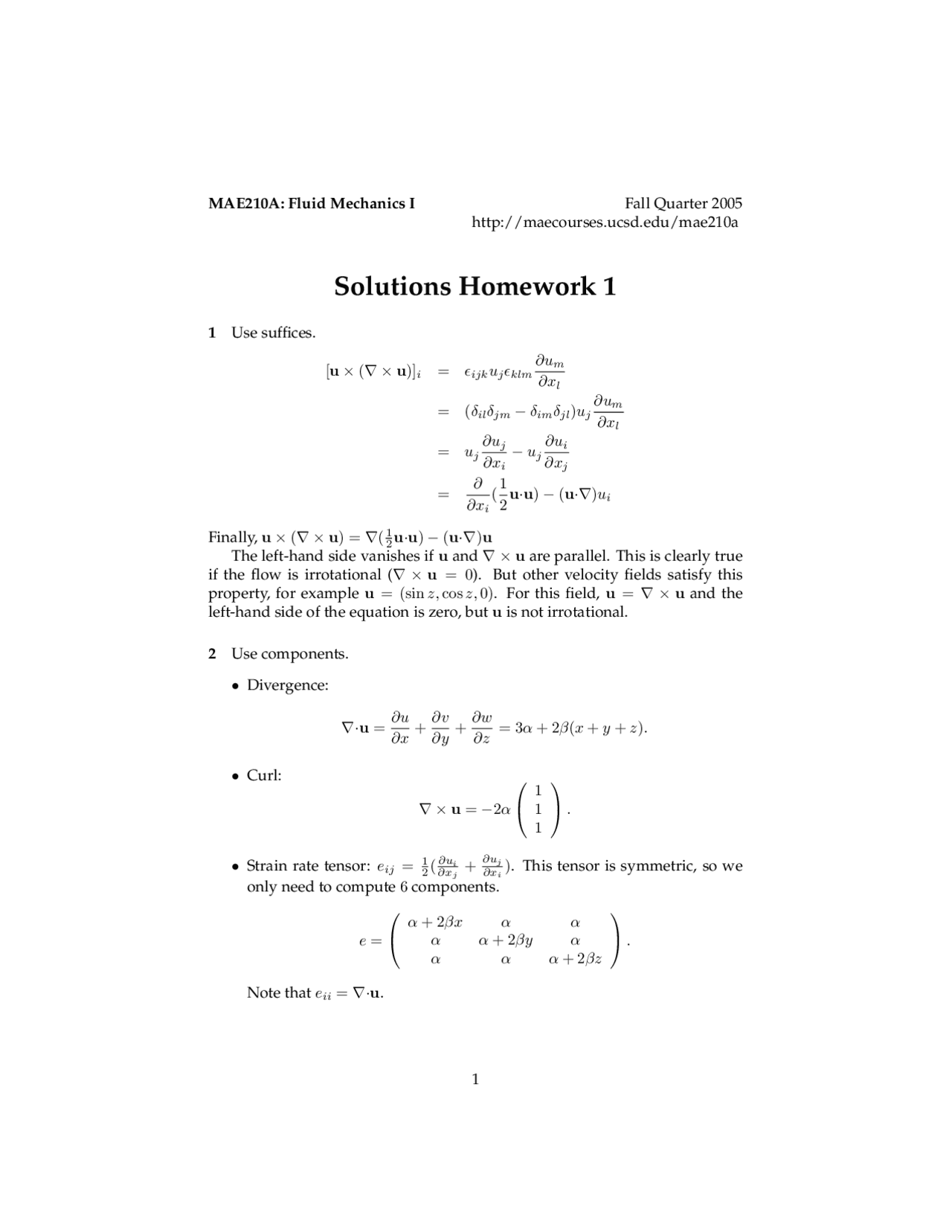 Solutions for Homework 1 | Fluid Mechanics I | POLI 12 - Docsity