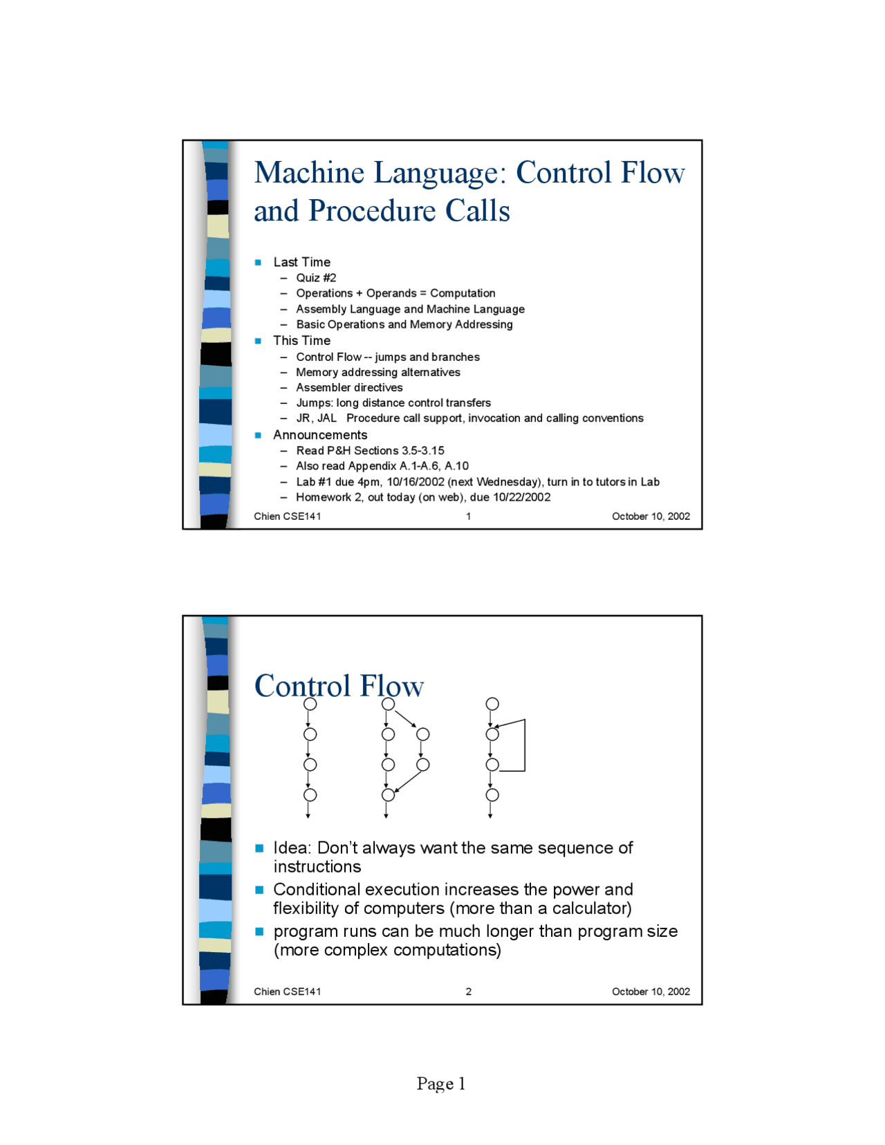 Control Flow And Procedure Calls Slides Socc 141 Docsity