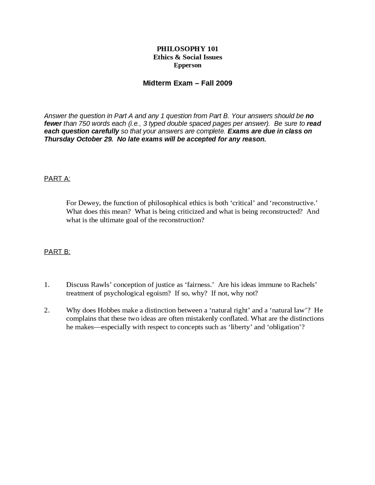 2 Questions For Midterm Exam Ethicssocial Issues Phil 101 Docsity