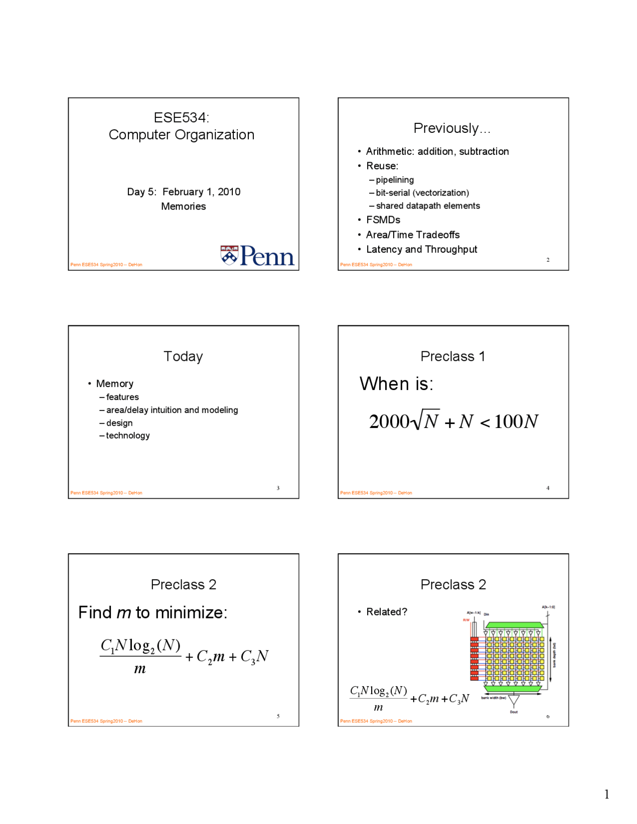 Memory Uniqueness, SRAM Memory Bit - Lecture Slides | ESE 534 - Docsity