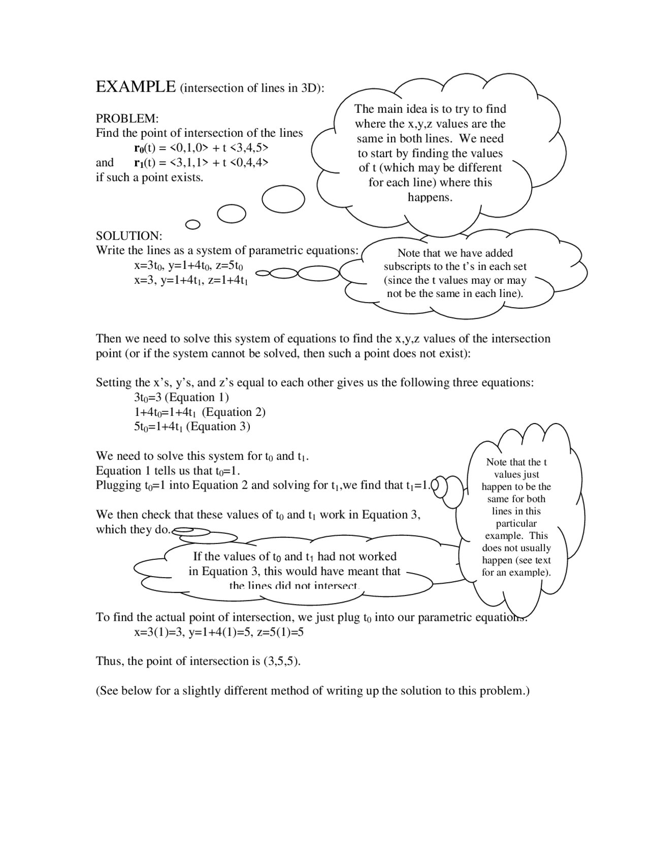 Lecture Notes On Intersections Of Lines In 3d Math 20c Docsity