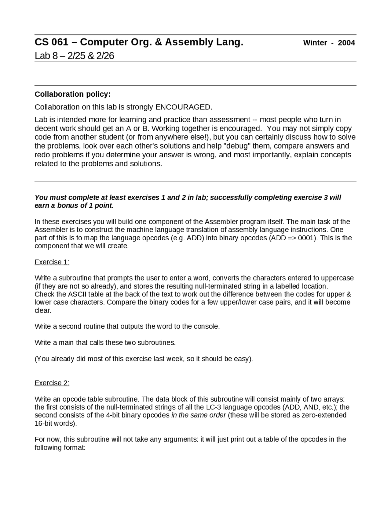 Assembly Language And Machine Organization Problems For Lab 8 Cs