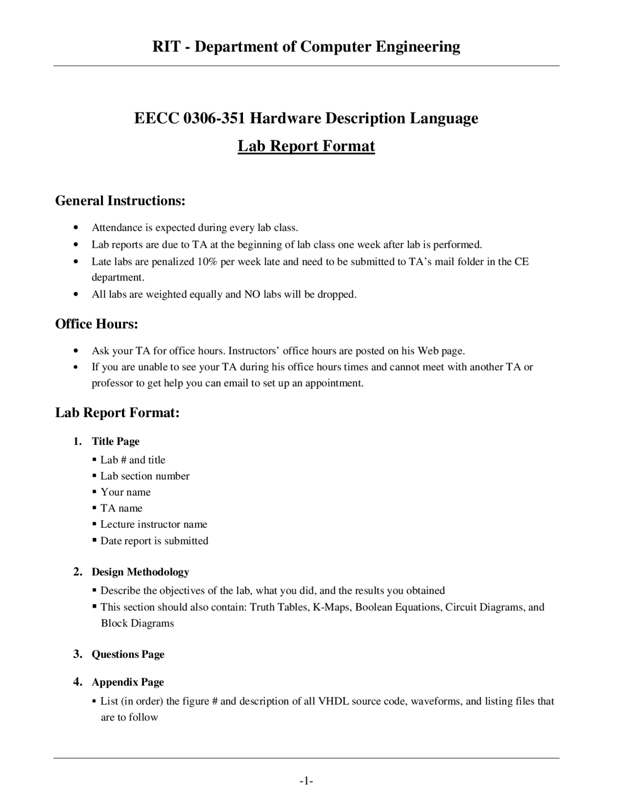 Lab Report Format Hardware Description Language 0306 351 Docsity