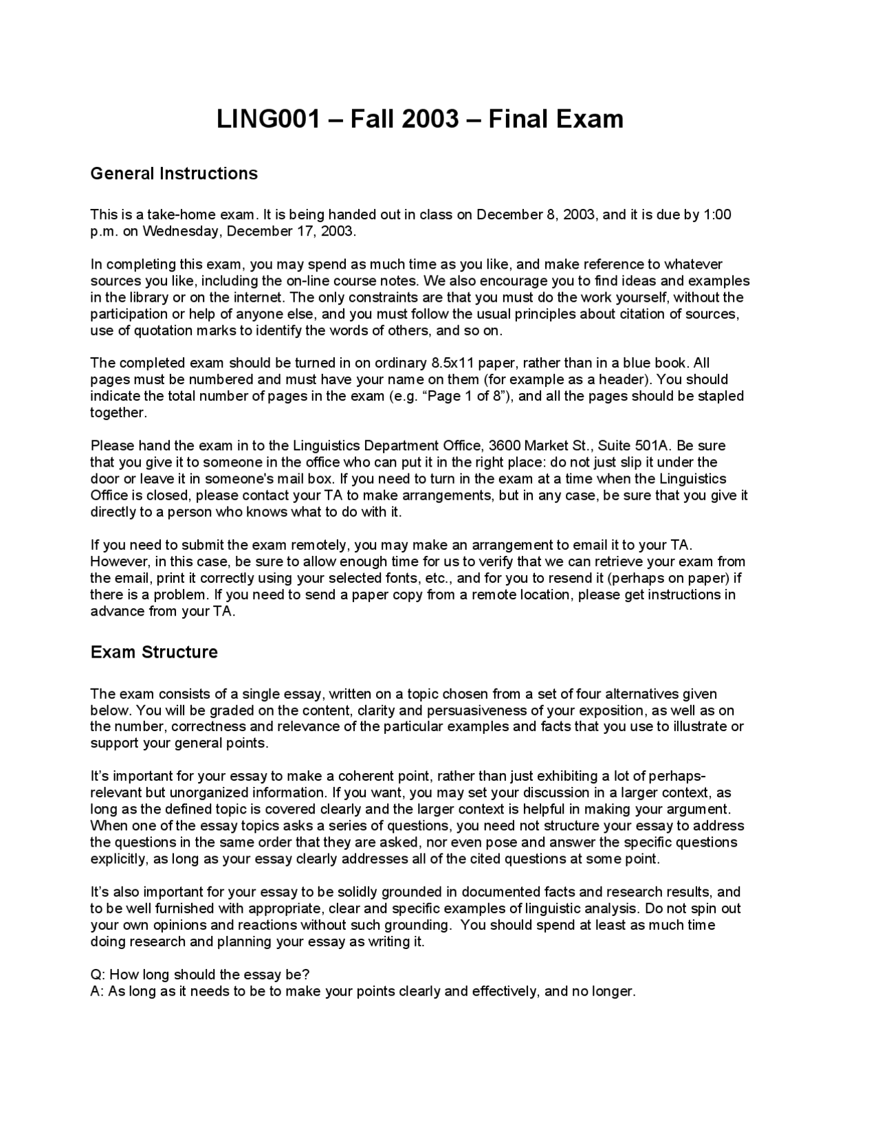 Final Term Exam Introduction To Linguistics Ling 001 Docsity