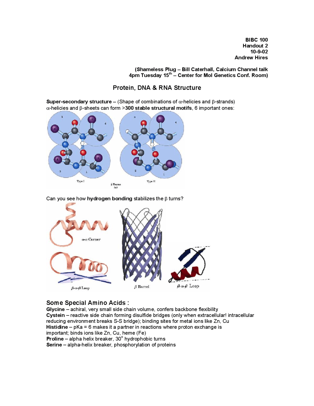 Protein Dna And Rna Structure Notes Soca 100 Docsity
