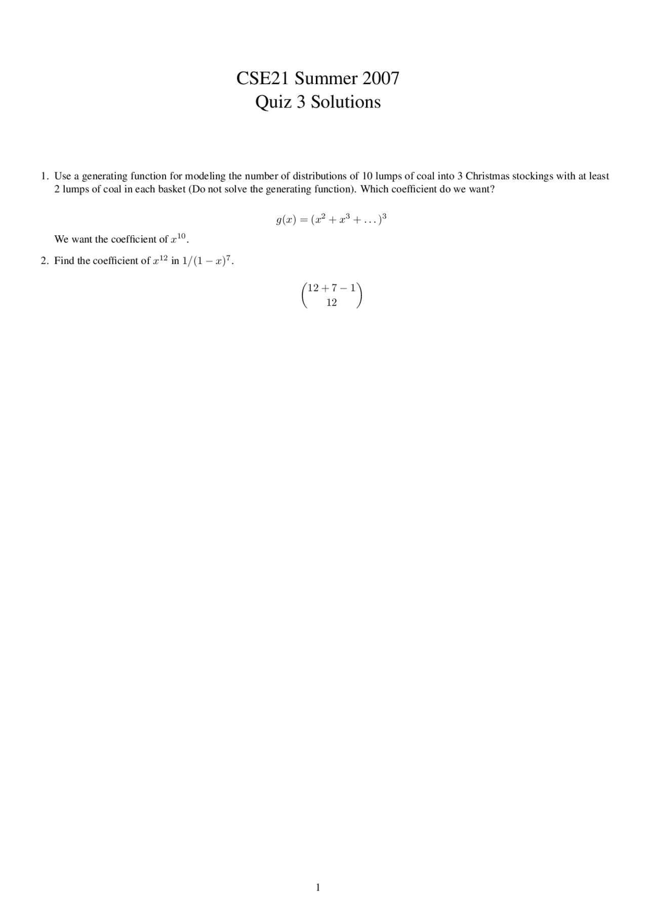 Quiz 3 Solution For Mathematics For Algorithms And Systems Analysis