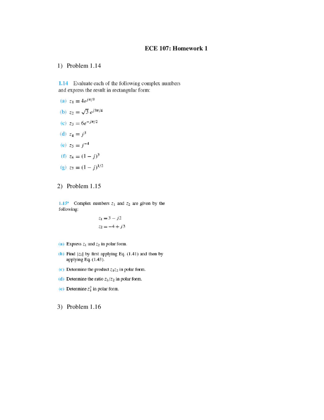 7 Problems On Homework 1 Electromagnetism Ece 107 Docsity