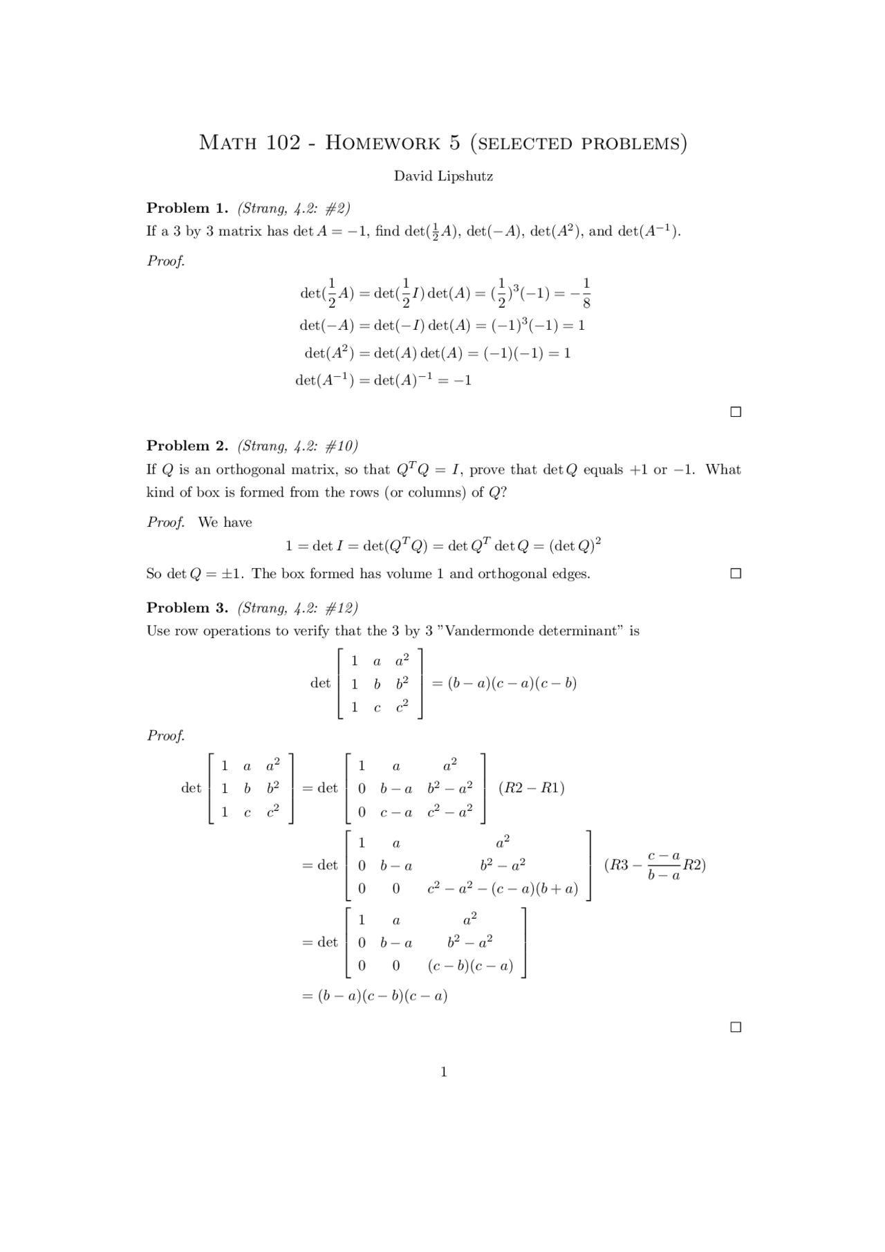 Homework 5 For Applied Linear Algebra Math 102 Docsity