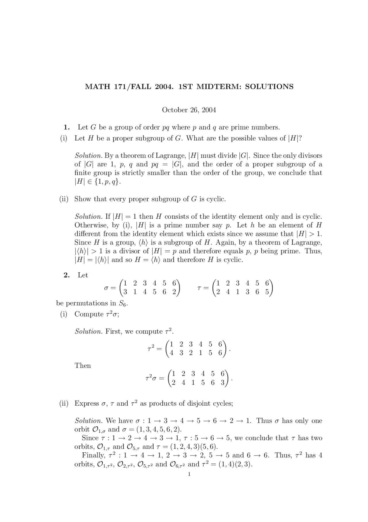 4 Solved Problems On Modern Algebra Midterm Exam 1 Math 171