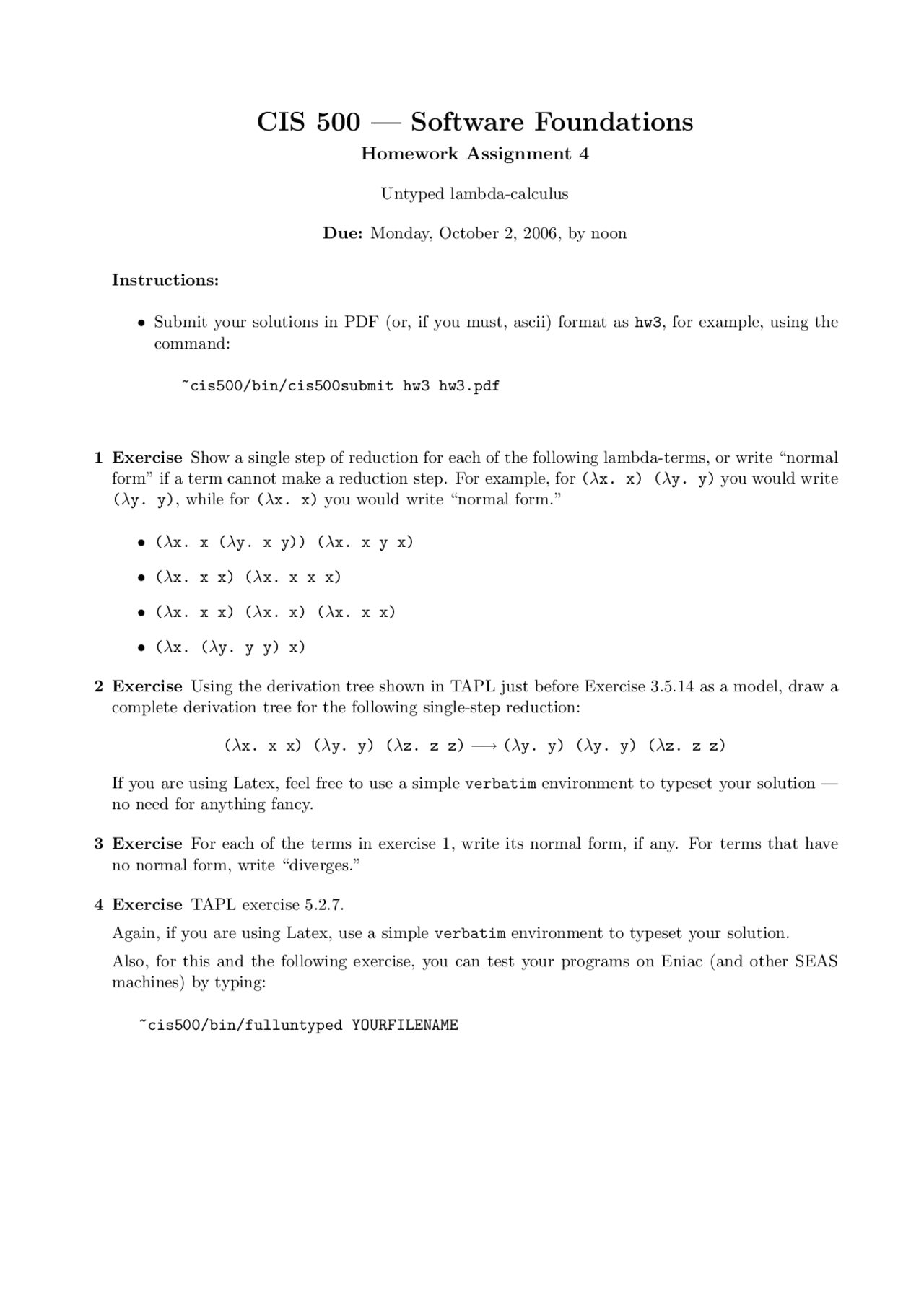 Assignment 4 Problems Set For Software Foundations Cis 500 Docsity