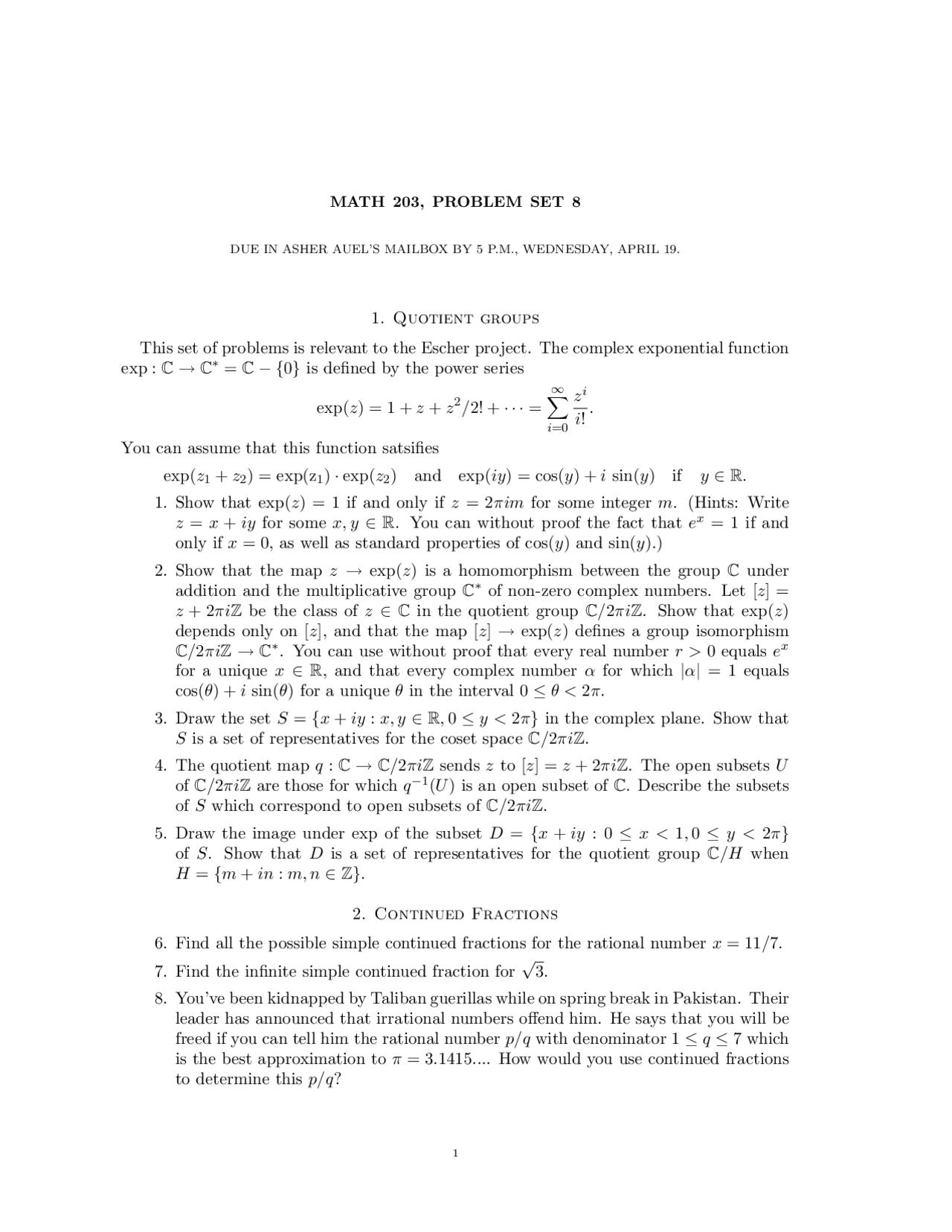 Assignment 8 Problems For Proving Things Algebra Math 203 Docsity
