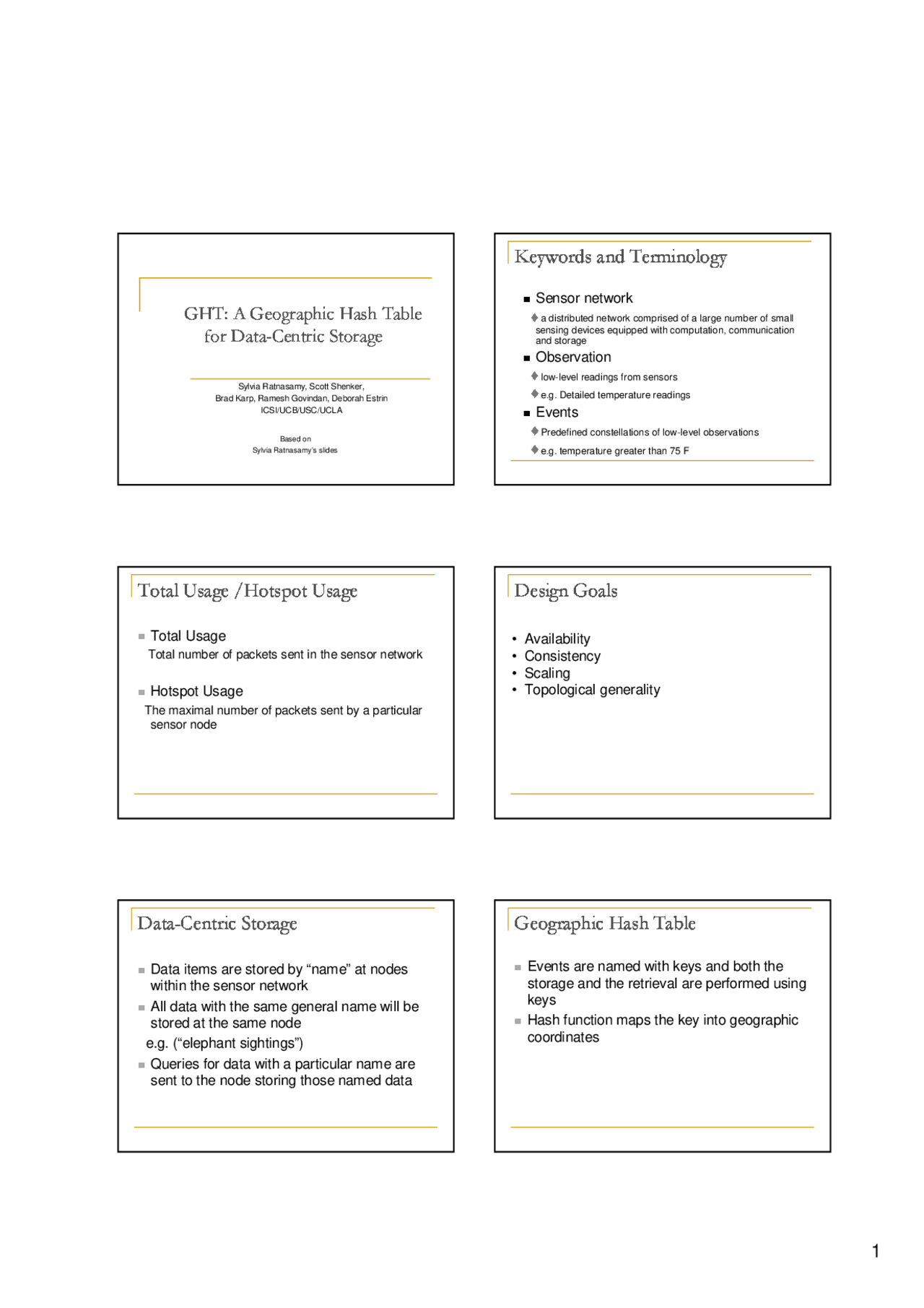Geographic Hash Table For Data Centric Storage Slides Cis 700 Docsity