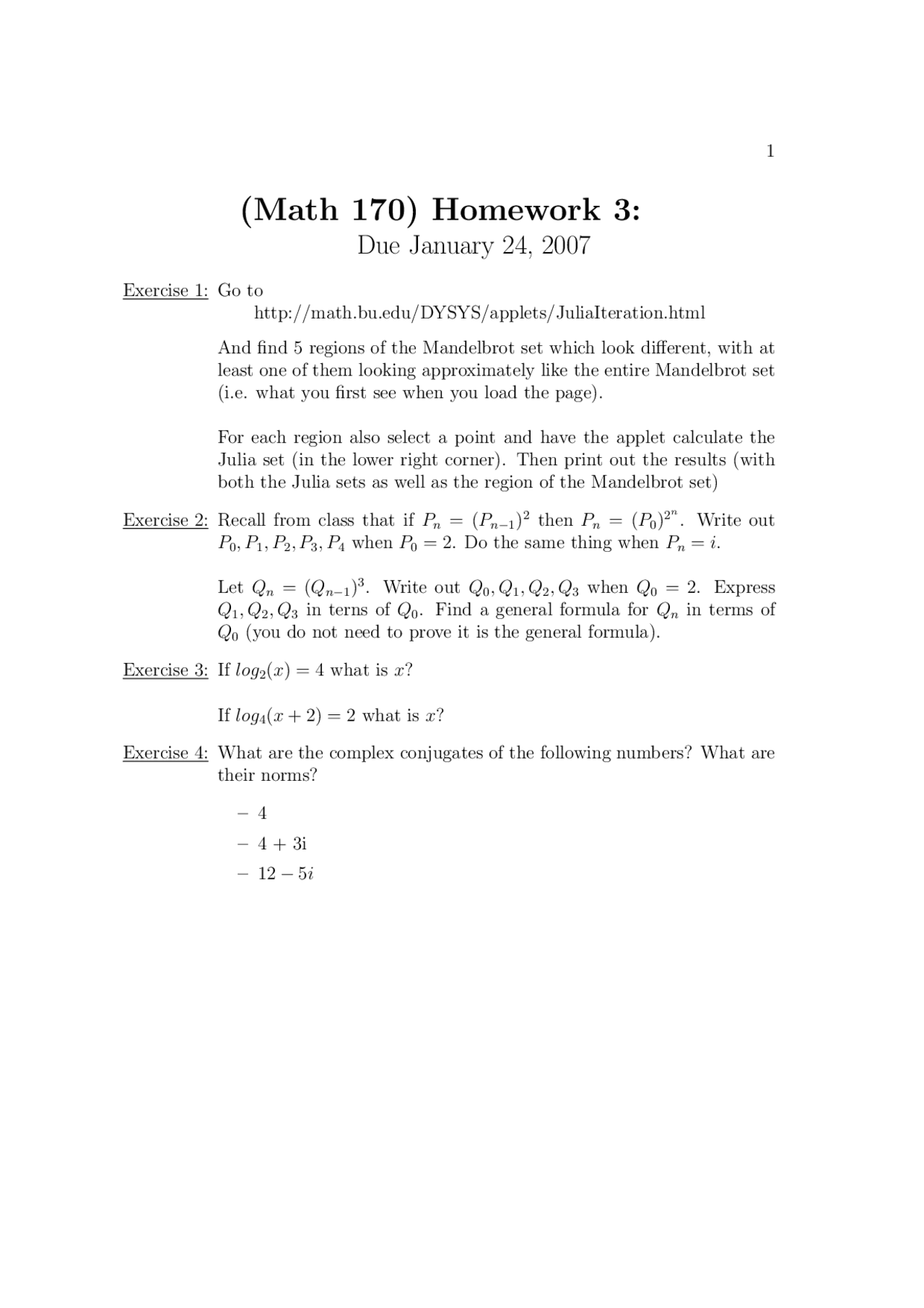 4 Exercises On Ideas In Mathematics Homework 3 Math 170 Docsity
