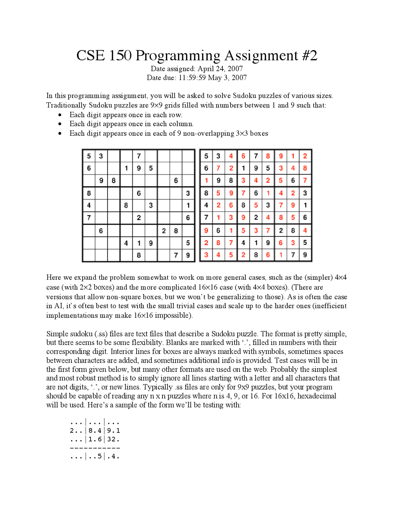 CSE 150 Programming Assignment #2: Solving Sudoku Puzzles | Assignments ...