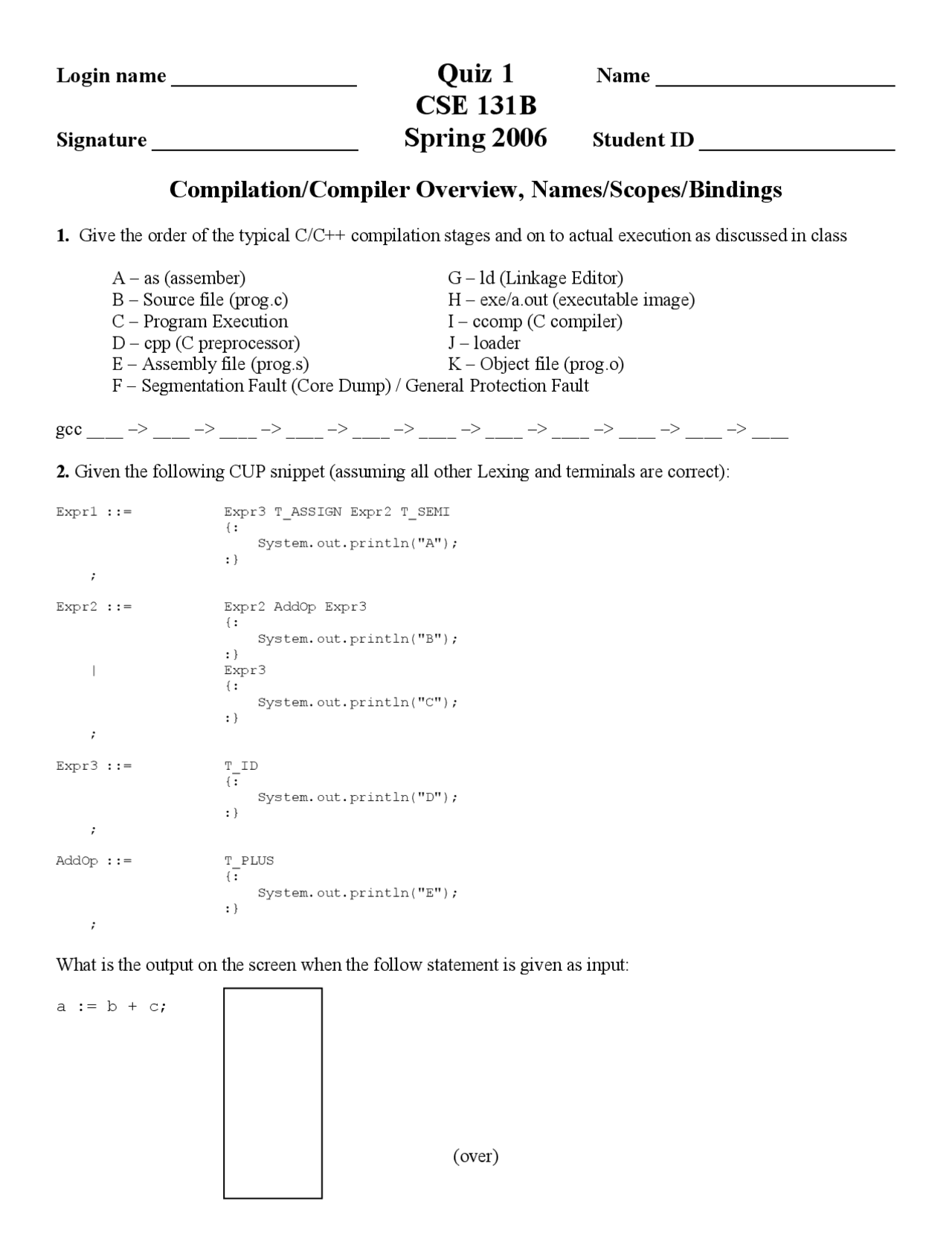 Compilation Overview Quiz 1 Compiler Construction Cse 131 Docsity