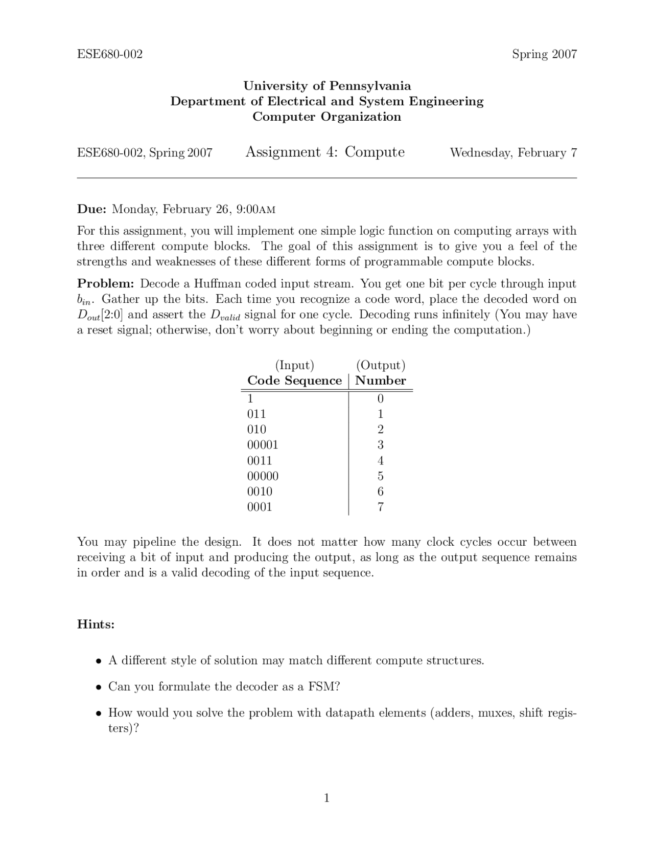 Compute Computer Organization Assignment Ese 534 Docsity