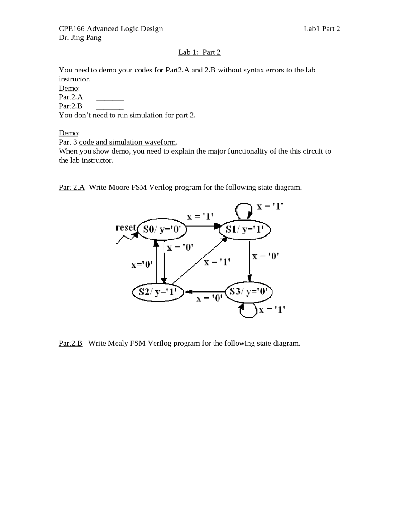 Laboratory Report 1 On Advanced Logic Design Cpe 166 Docsity