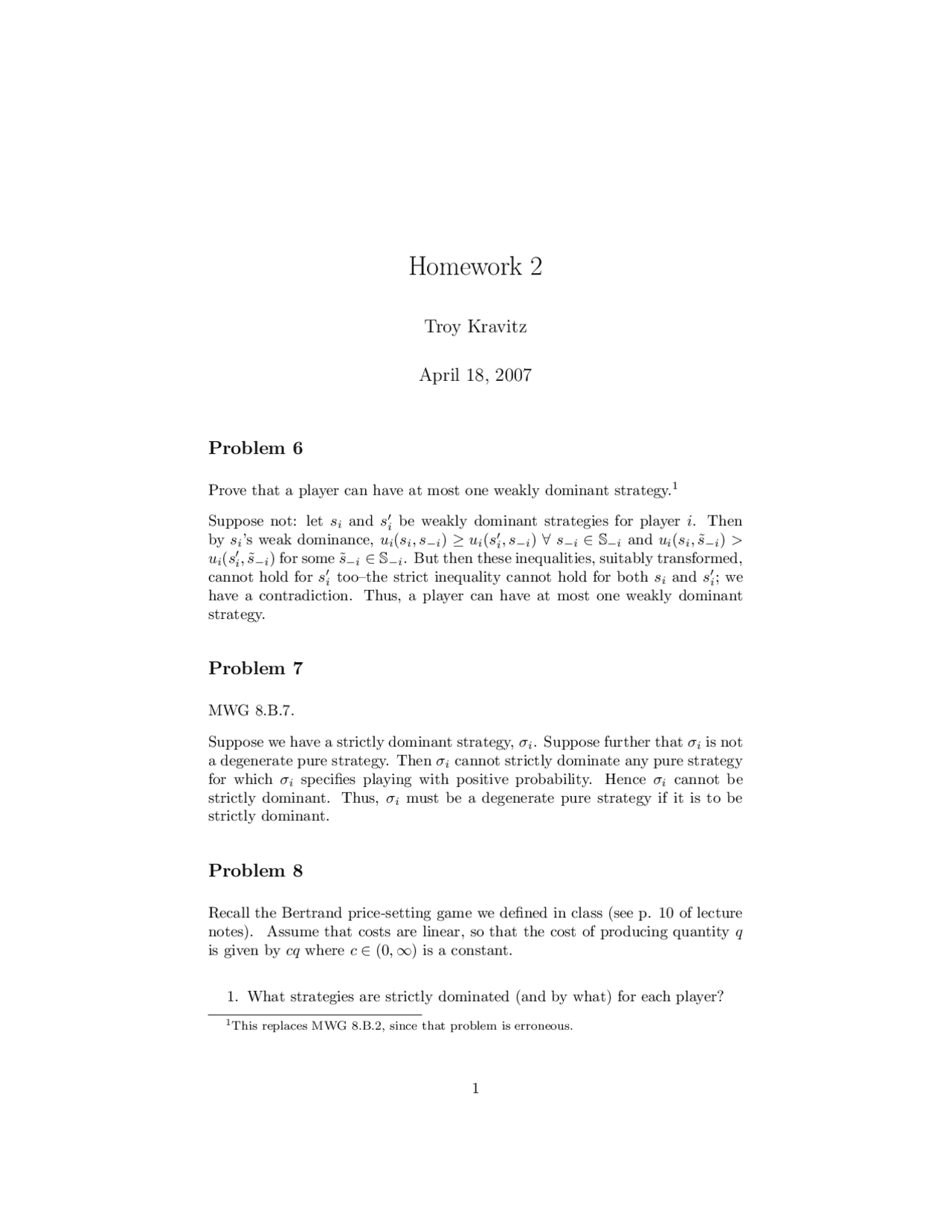 Homework 2 With Problems Microeconomics 2007 Econ 200c Docsity