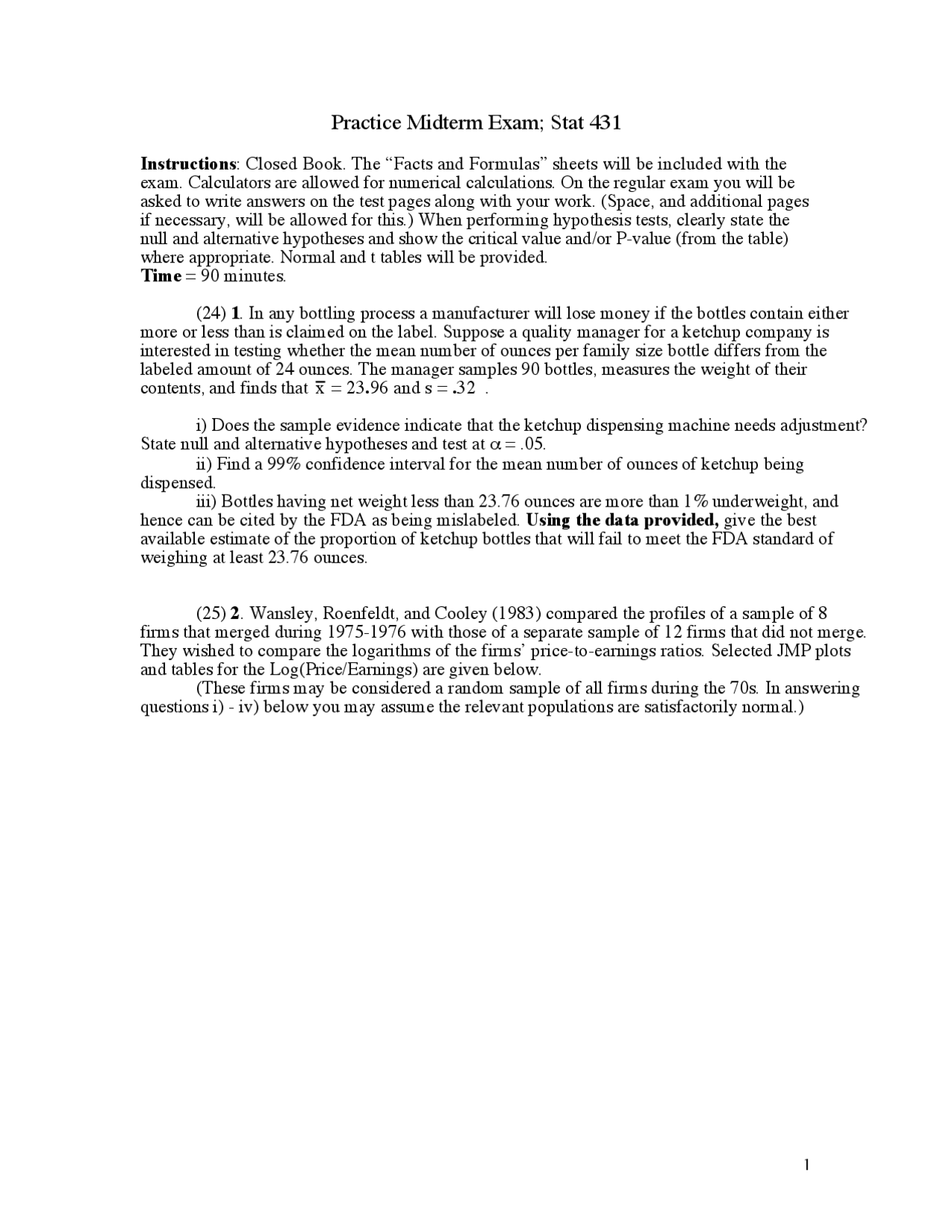 Practice Midterm Exam - Statistical Inference | STAT 431 | Exams ... Practice Midterm Exam - Statistical Inference | STAT 431 | Exams ...