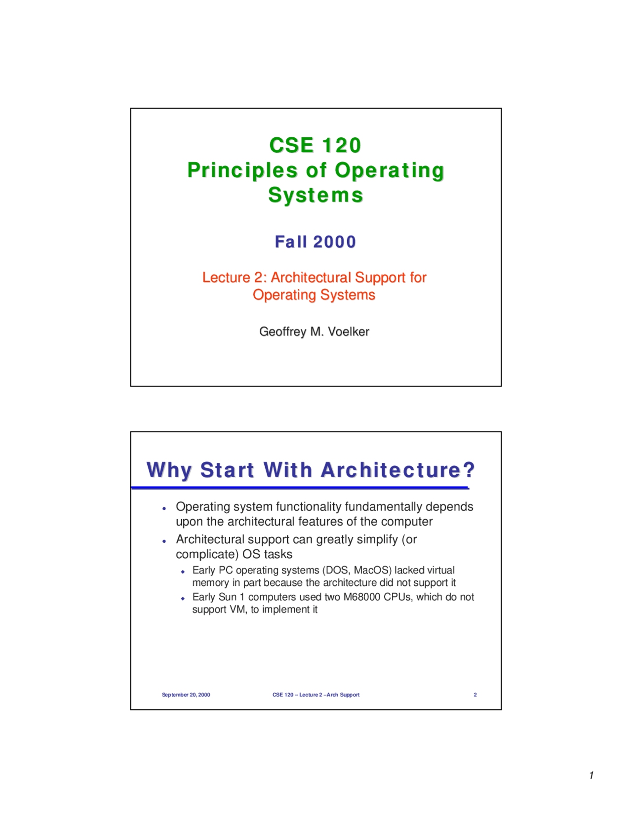 Lecture Slides Architectural Support For Operating System Cse 120