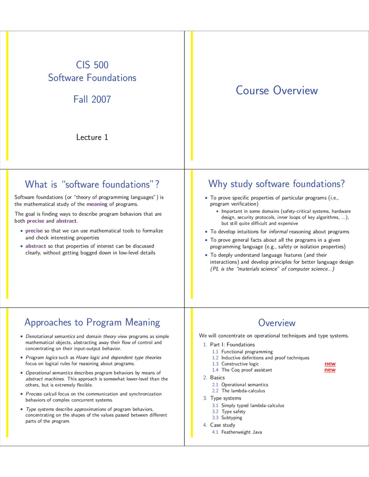 Overview Of Software Foundations And Administrative Stuff Cis 500