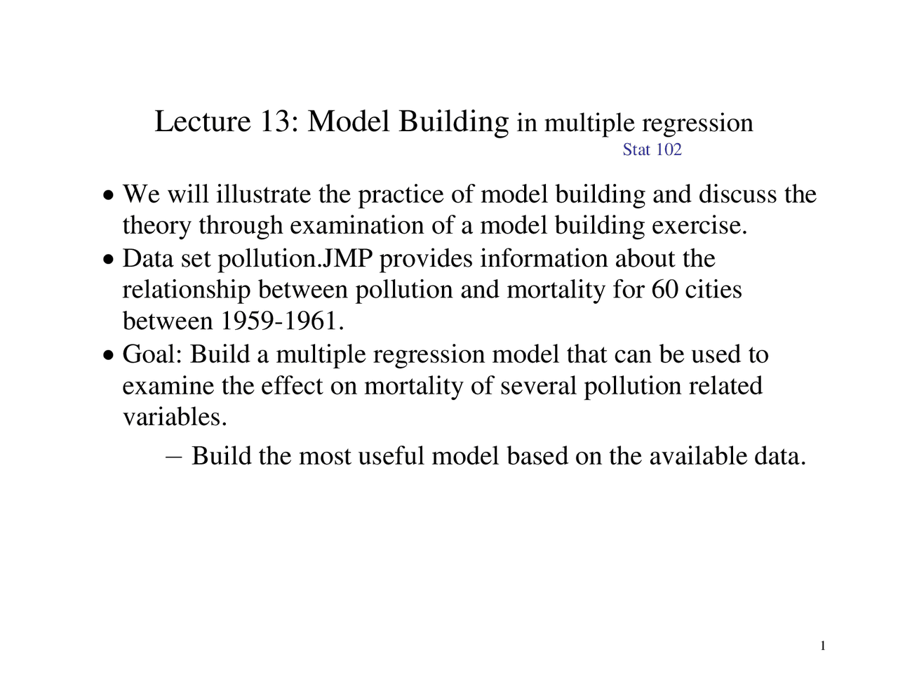 Model Building In Multiple Regression Lecture Notes Stat 102 Docsity