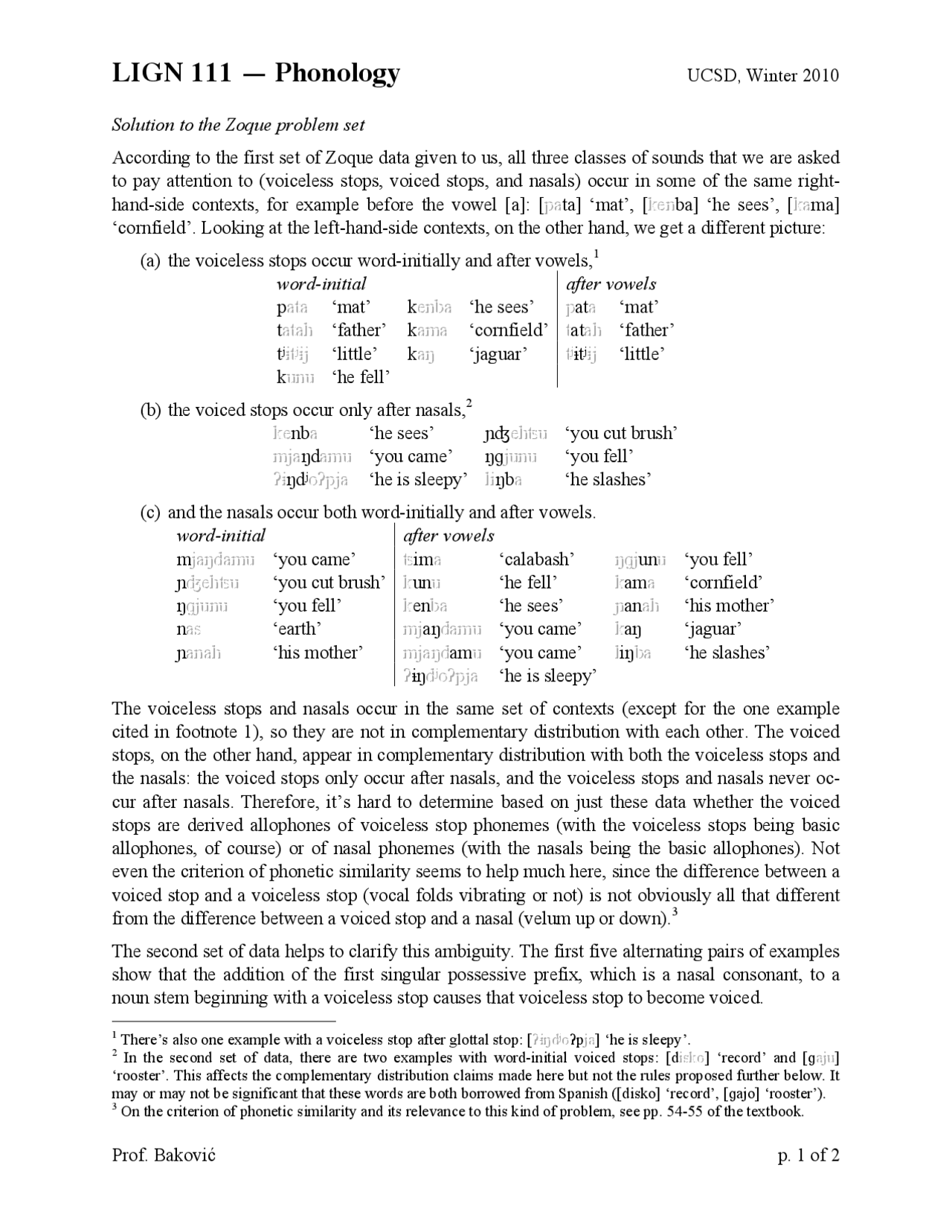 Solution To The Zoque Problem Set Phonology I Lign 111 Docsity