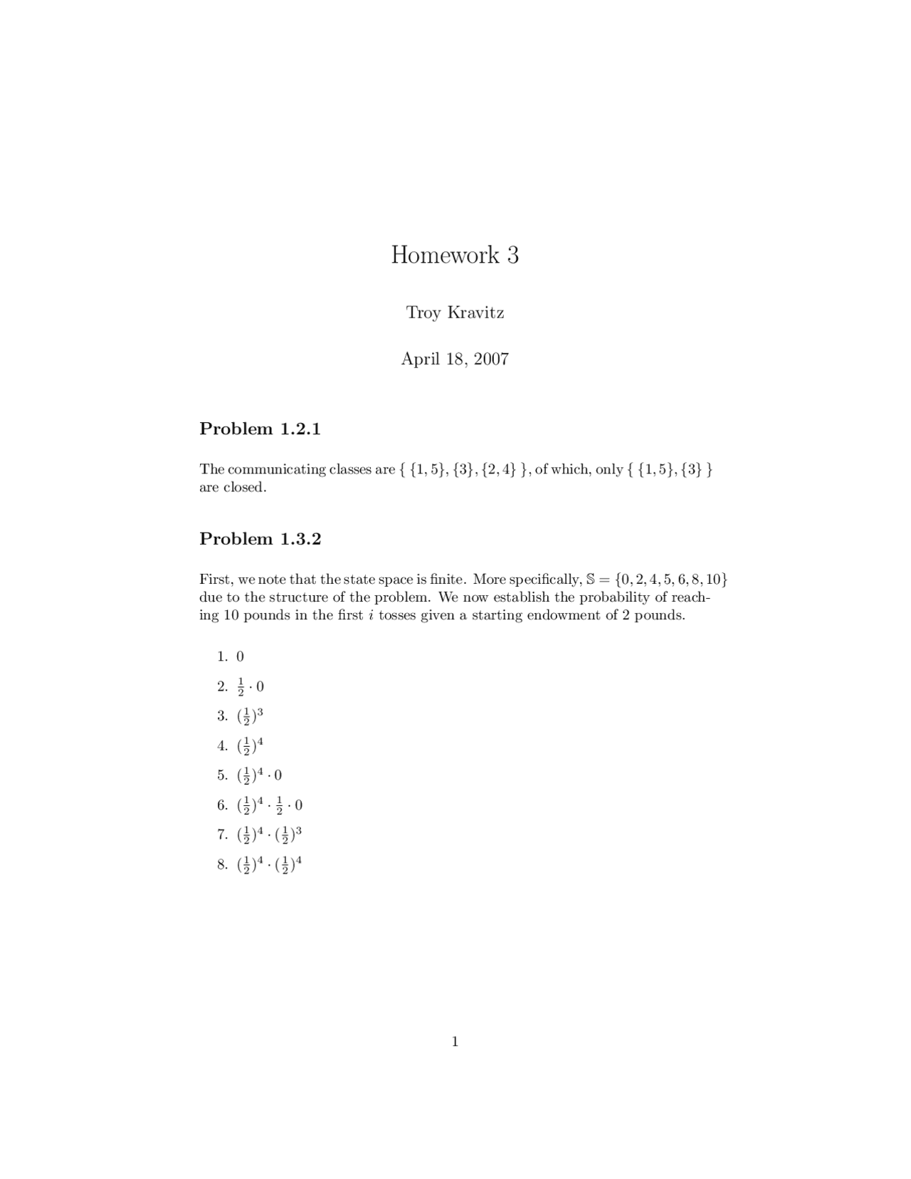 Probability Analysis of a Sequence of Tosses in a Discrete State Markov Chain | Assignments ...