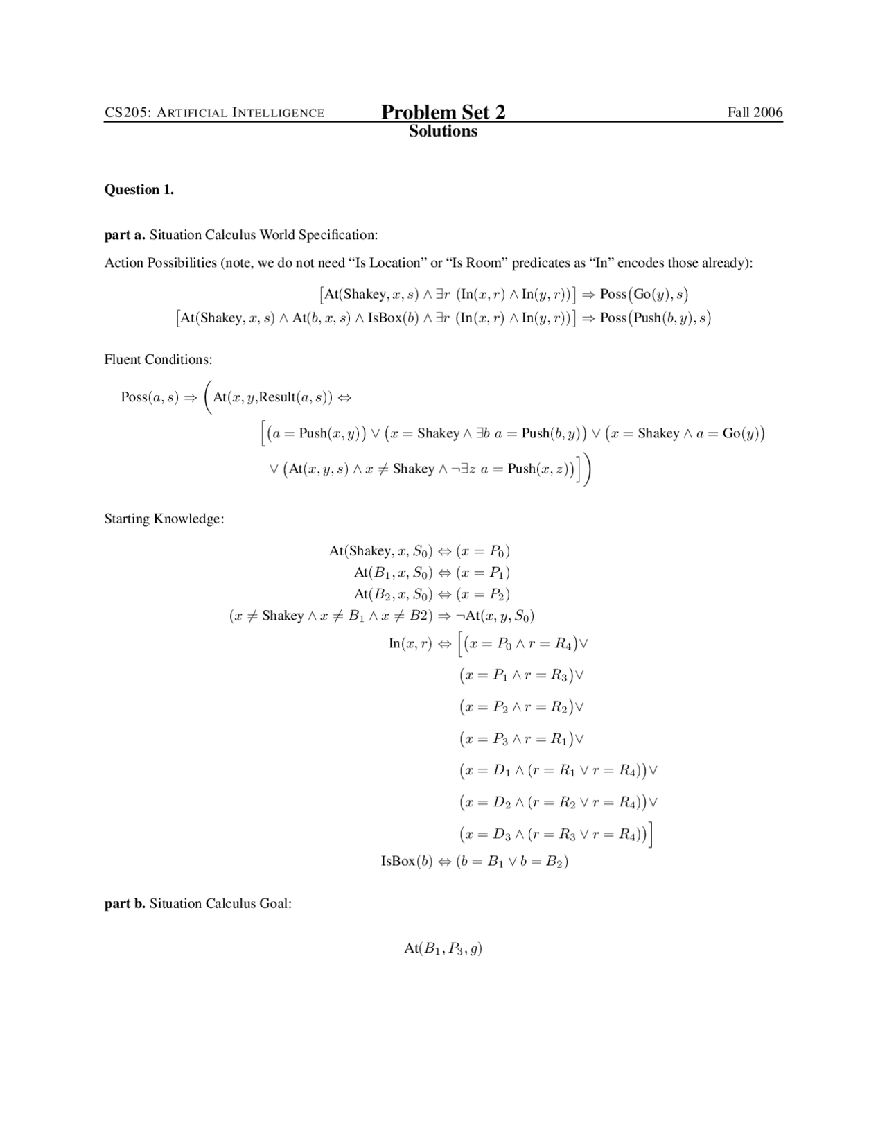 Solution Of Problem Set 2 Artificial Intelligence Cs 205 Docsity
