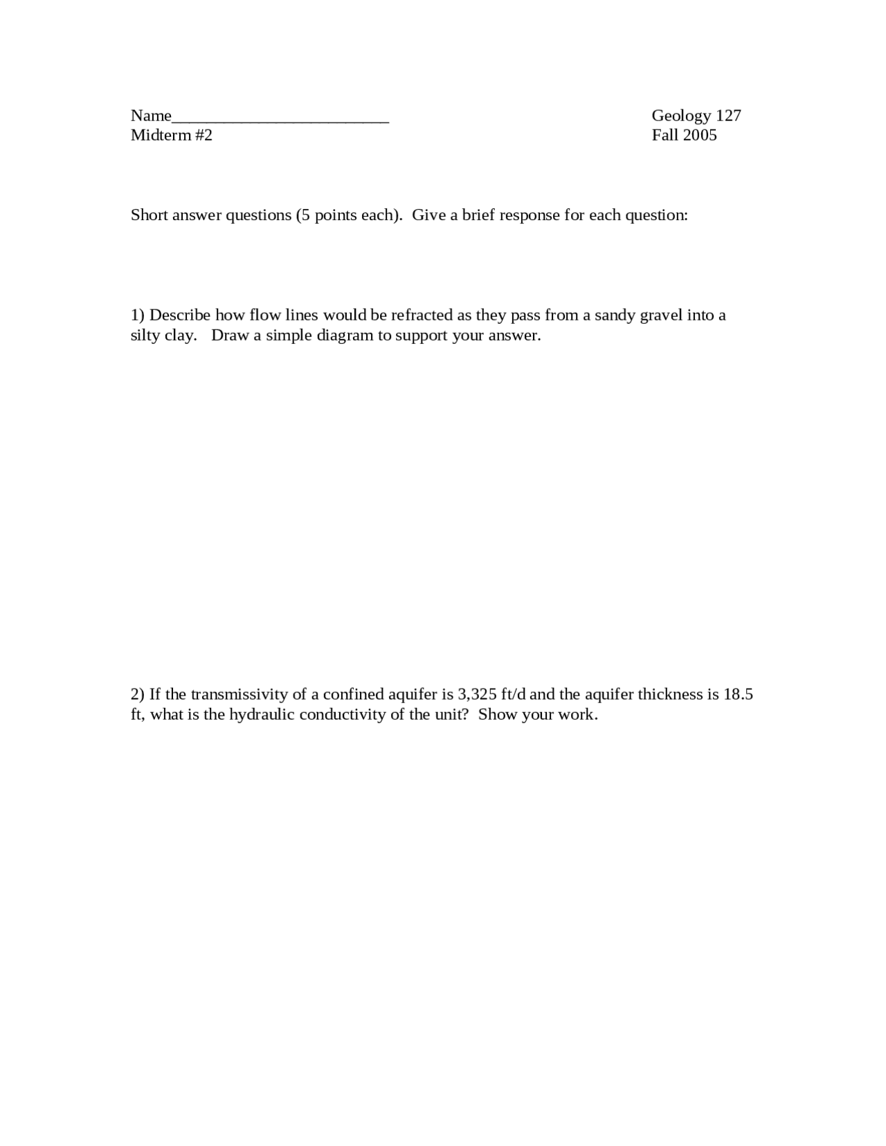 13 Questions On Hydrology Midterm 2 Geol 127 Docsity