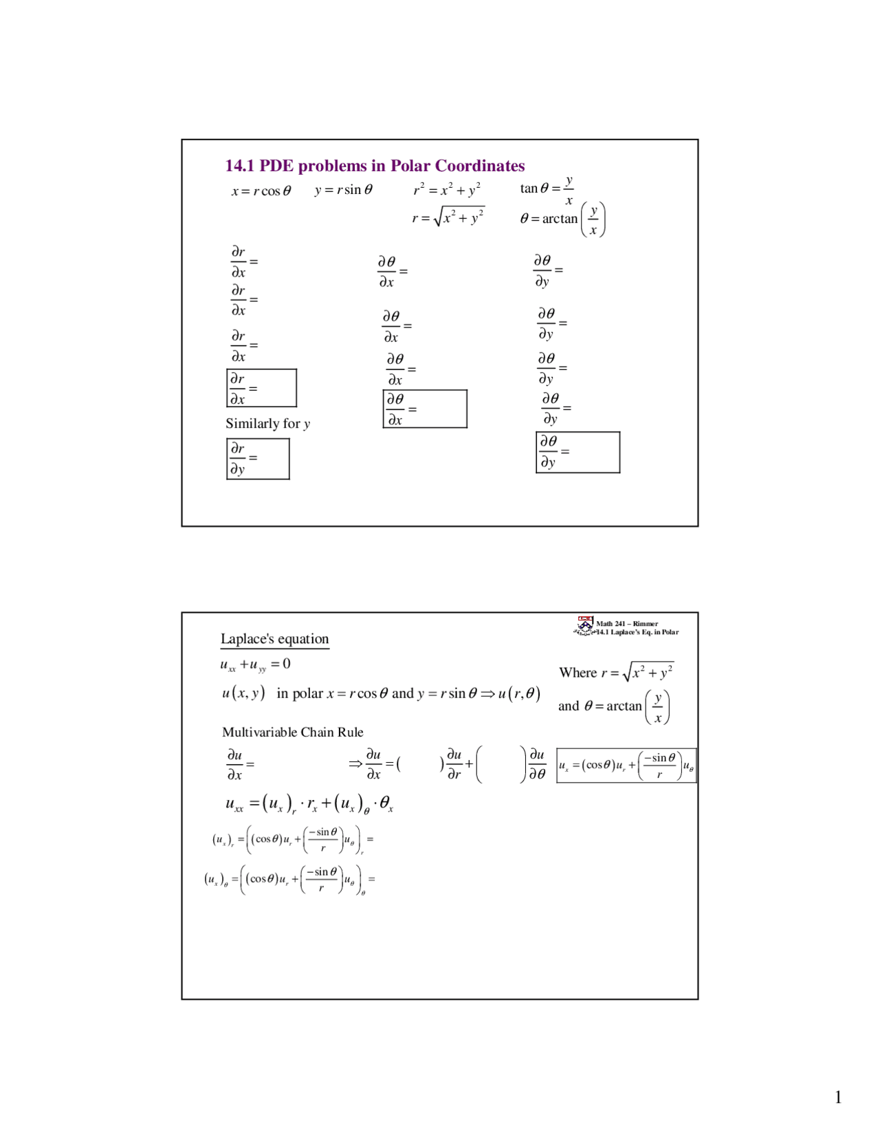 The Pde Problems In The Polar Coordinates Math 241 Docsity