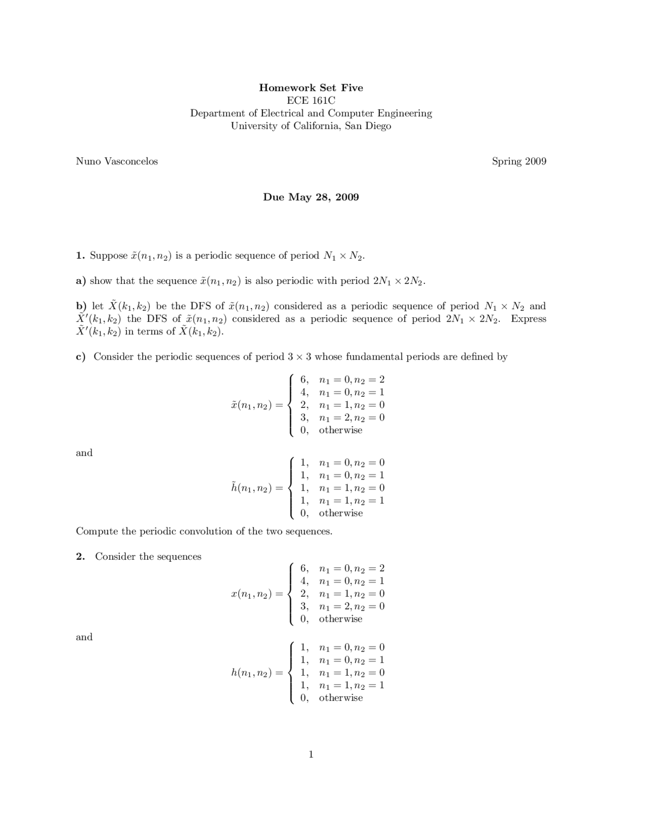 Applications Of Digital Signal Process Homework Set 5 Ece 161c