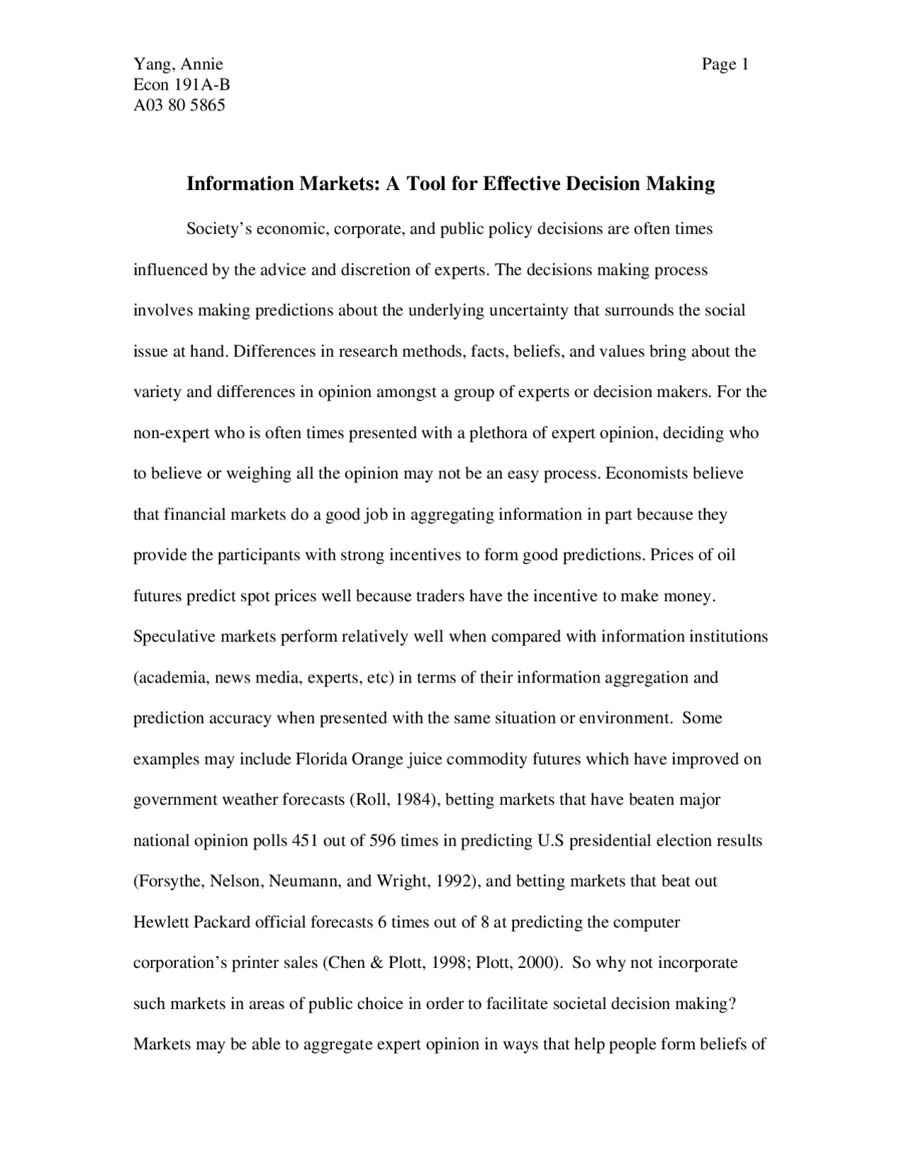 Information Markets A Tool For Effective Decision Making Handout