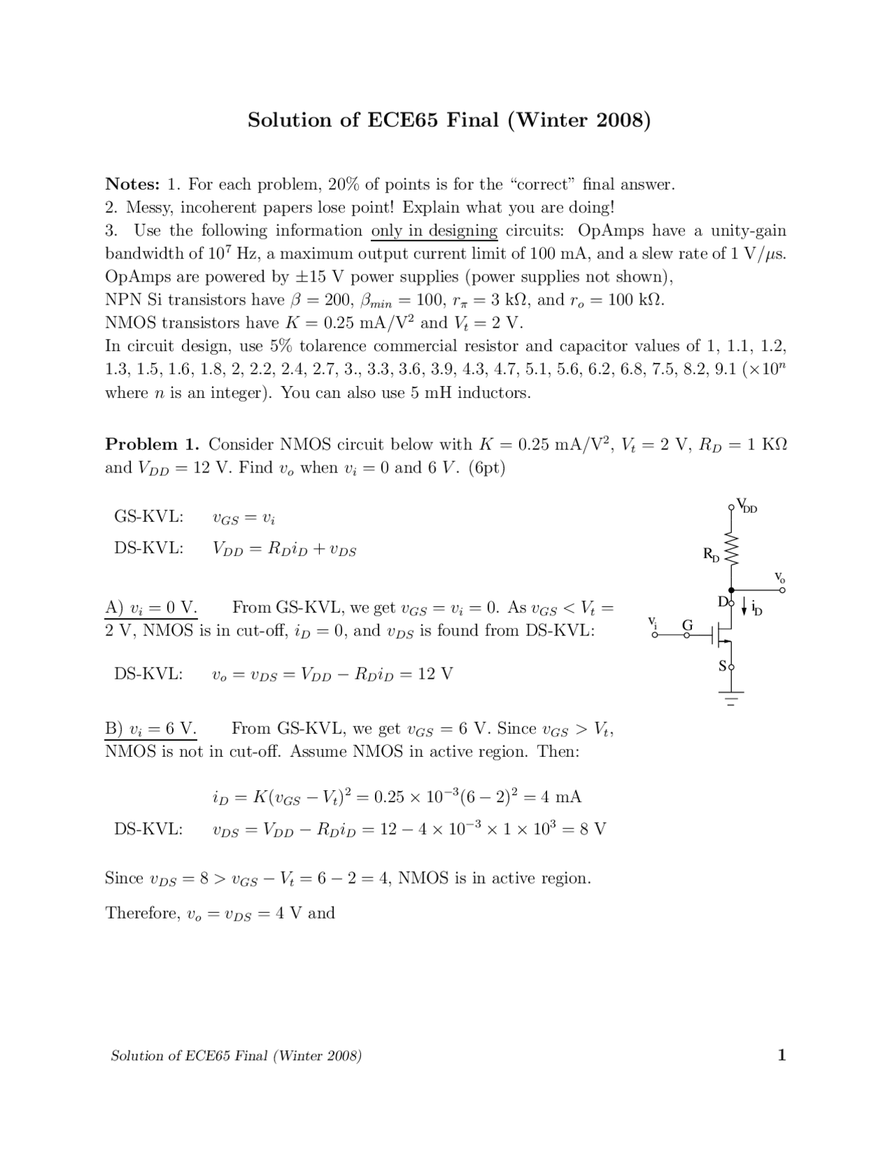 Solved Questions On Components And Circuits Lab Final Exam Ece 65