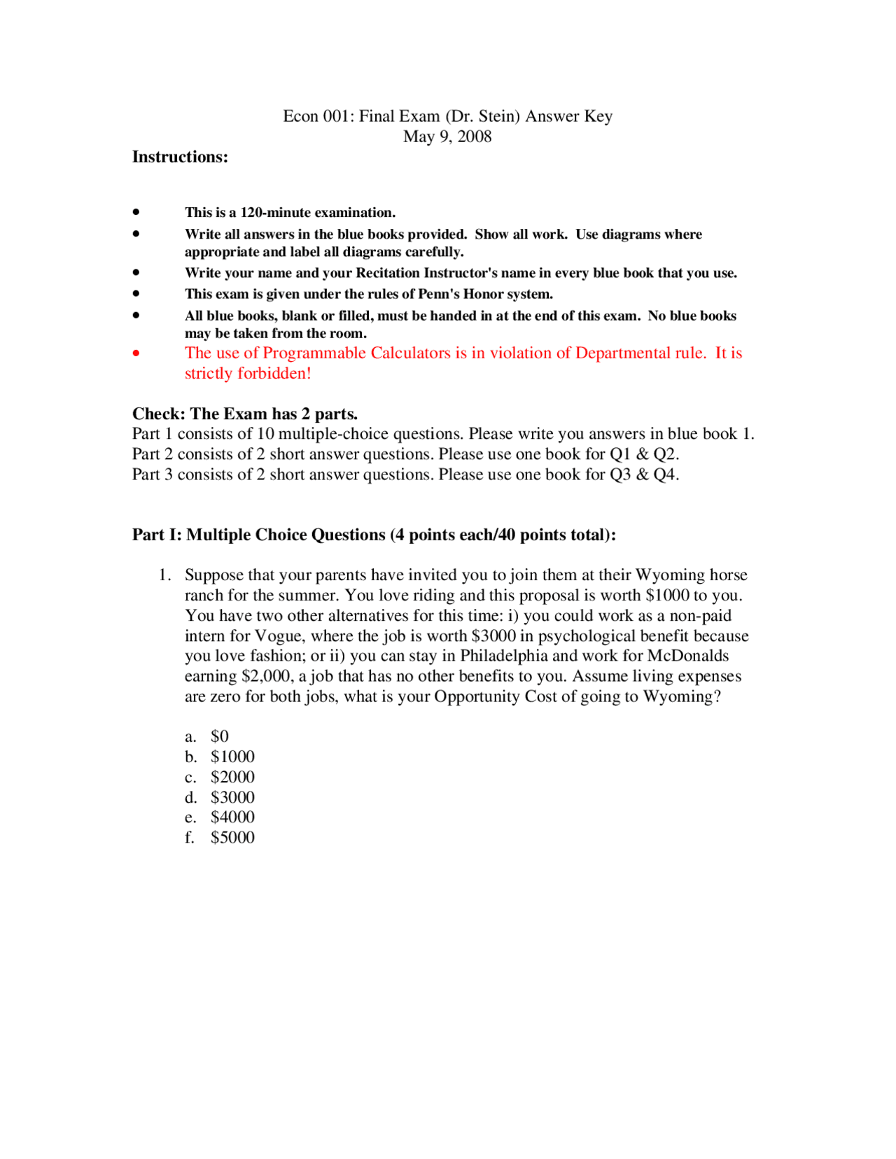 Final Exam With Solutions For Introduction To Microeconomics Econ 001