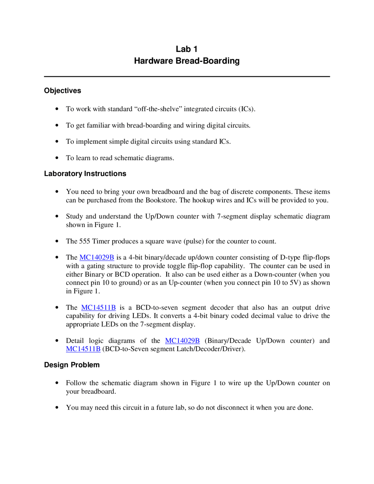 Hardware Bread-Boarding in Logic Design - Lab 1 | EE 120A - Docsity