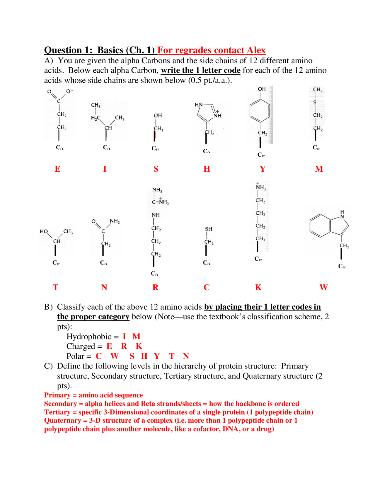 Midterm Exam Solutions Structural Biochemistry Bibc 100 Docsity