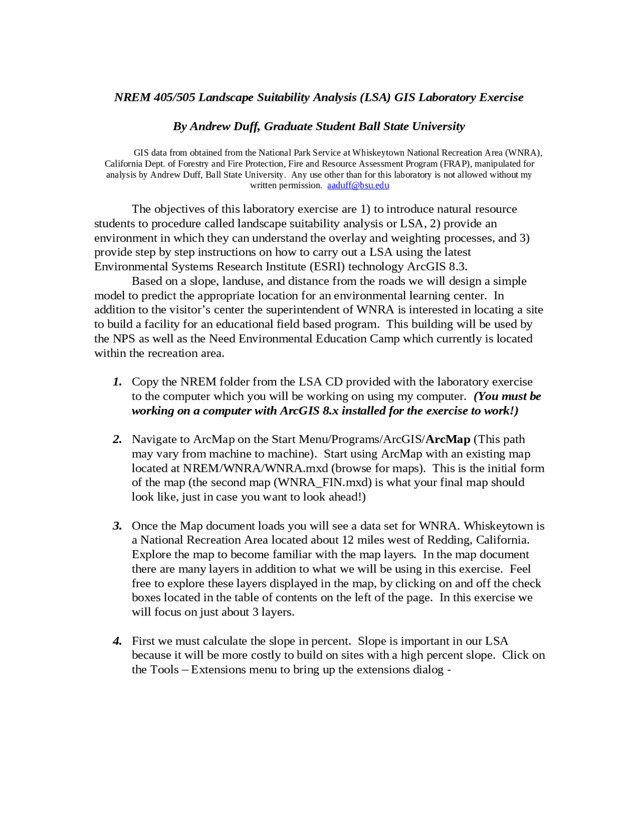 GIS Lab Exercise: Landscape Suitability for Environmental Education ...