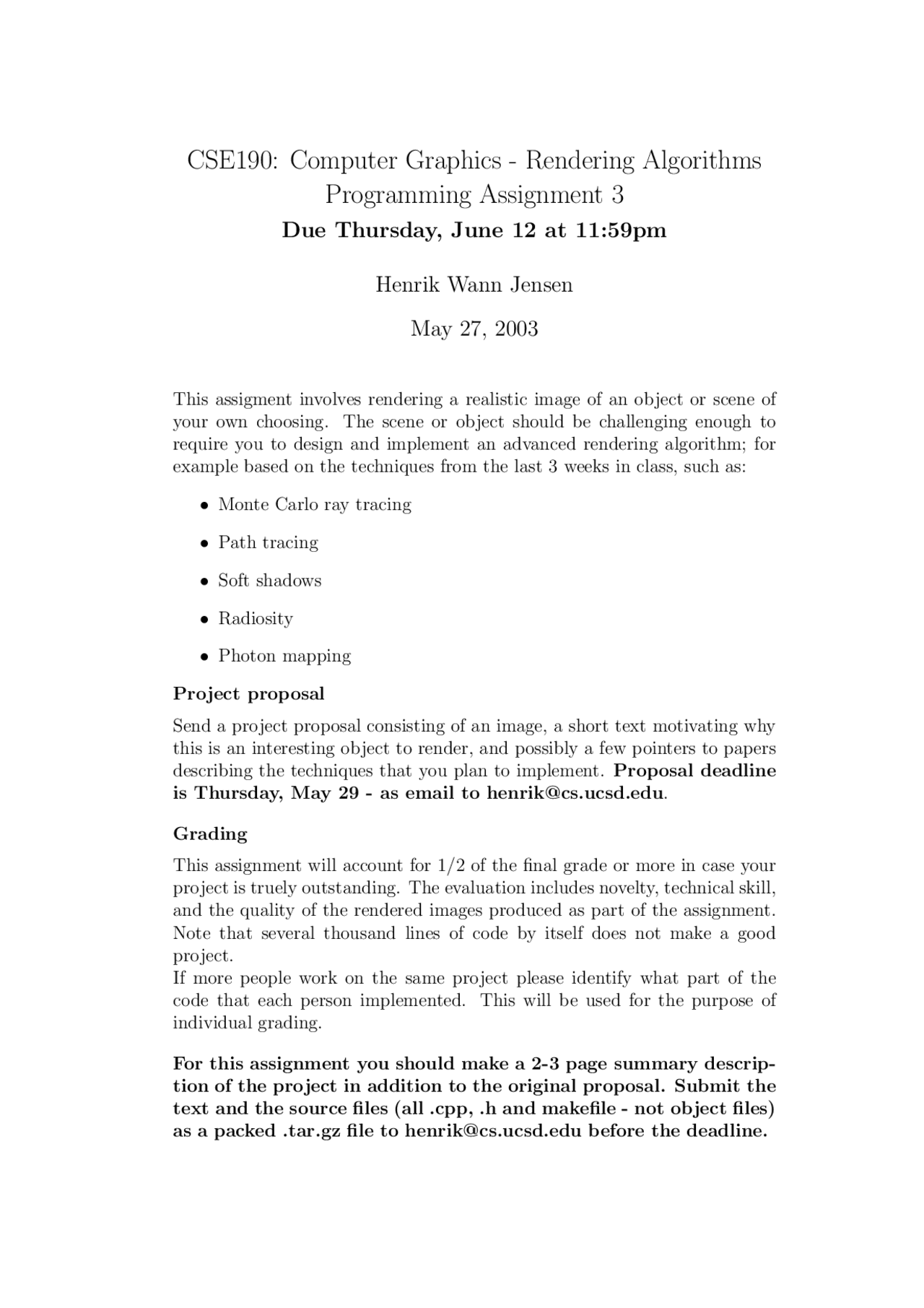 Rendering Algorithms And Computer Graphics Assignment 3 Cse 190 5192