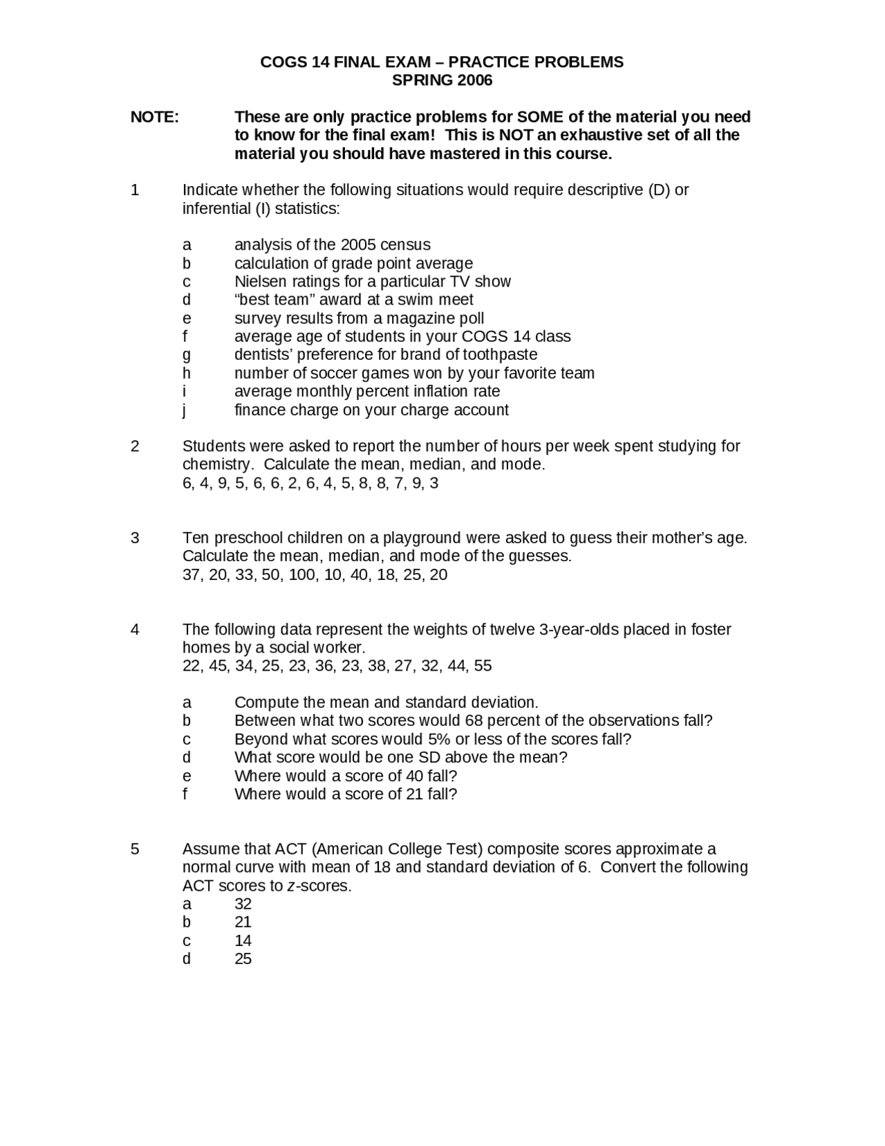 19 Practice Problems On Design And Analysis Of Experiments Cogs 14