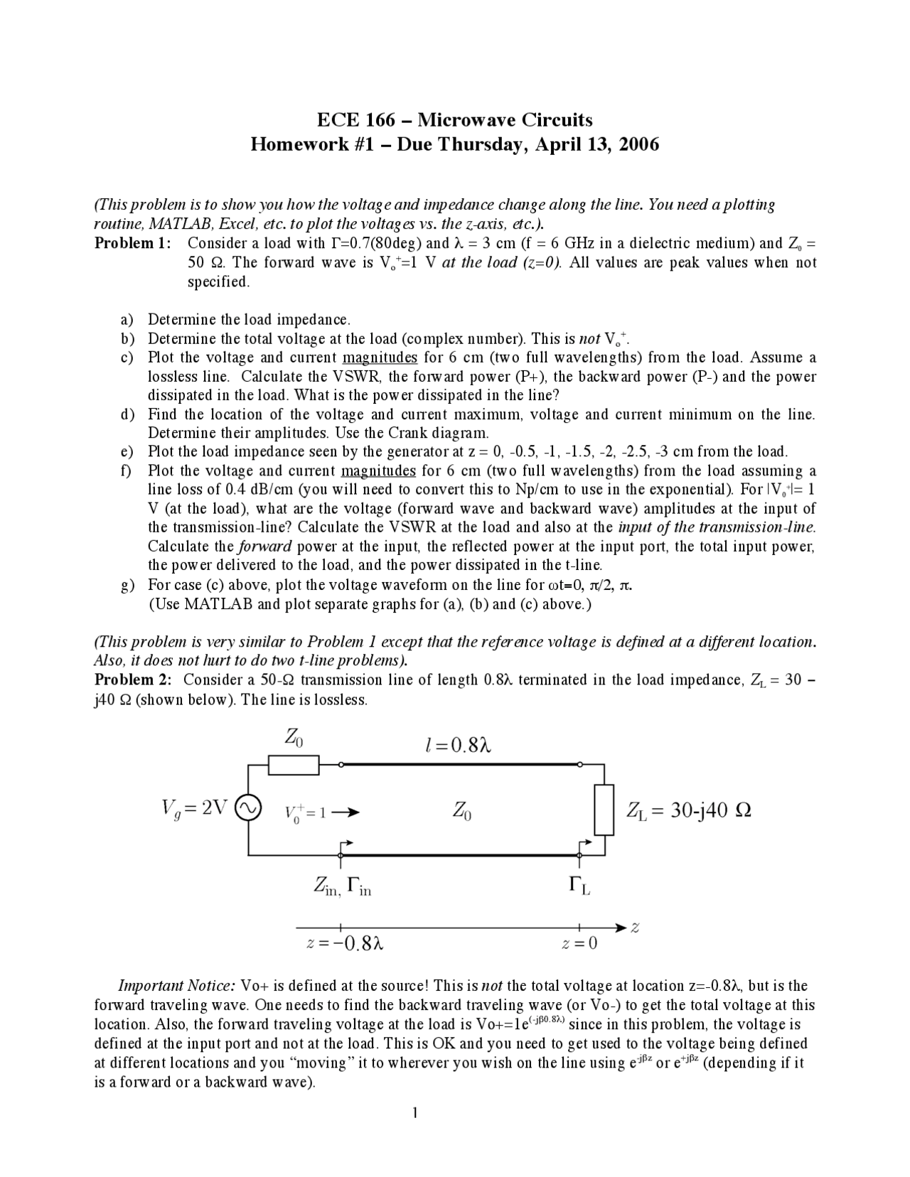Homework 1 Microwave Circuits 2006 Socb 166 Docsity