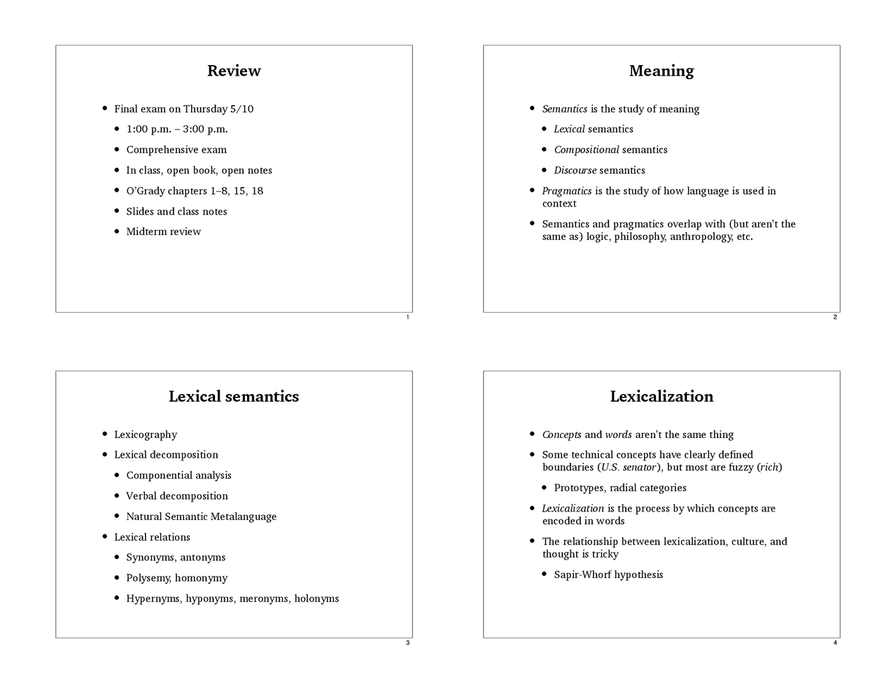 Lecture Slides On Lexical Semantics Fundamentals Of Linguistics Ling 520 Docsity