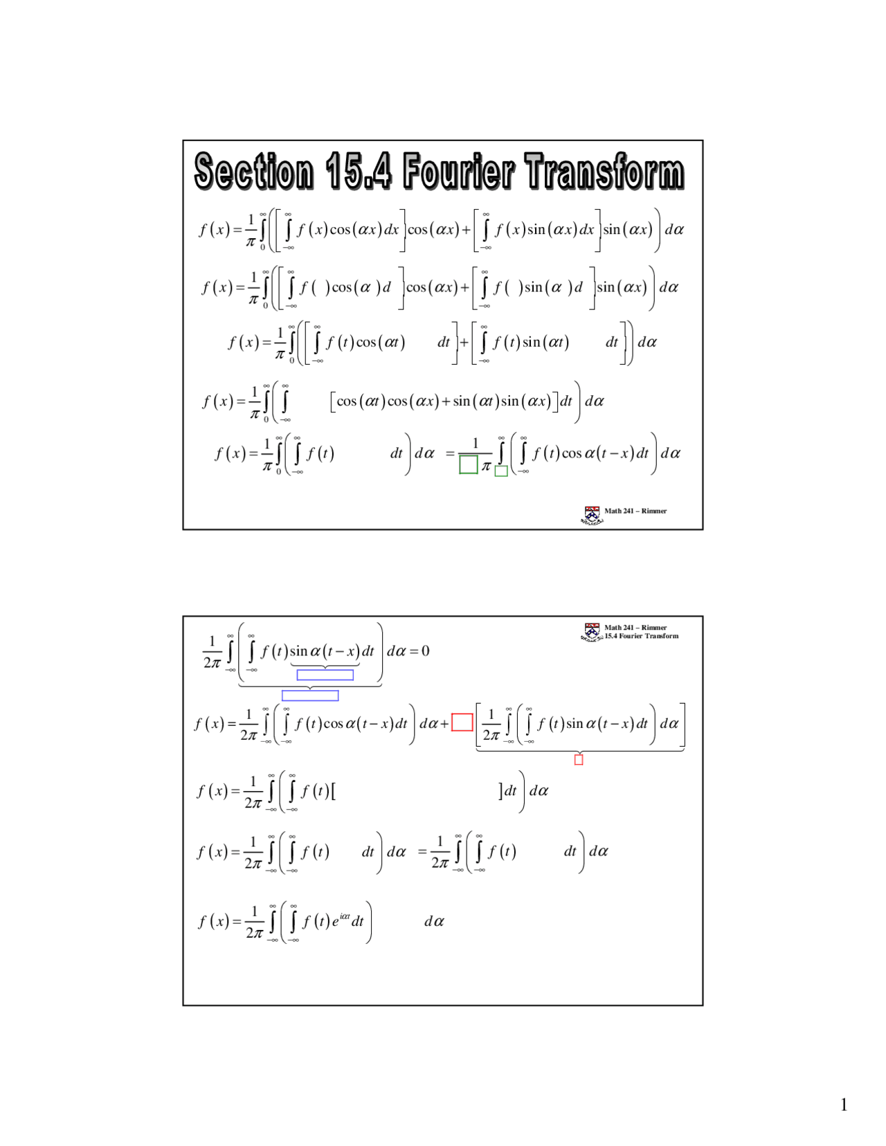 Lecture Slides On Inverse Fourier Transform Math 241 Docsity