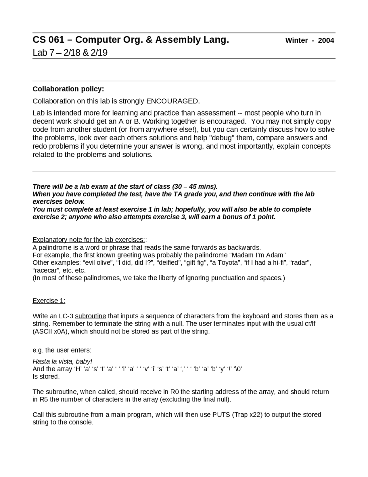 Computer Organization And Assembly Language Laboratory Report 7 Cs 061 Docsity