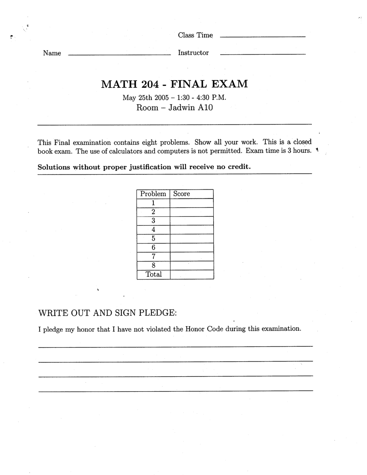 Final Exam Applied Linear Algebra Math 102 Docsity