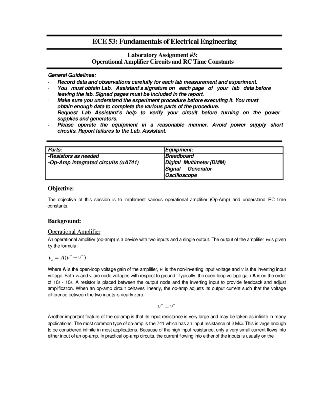 Operational Amplifier Circuits And Rc Time Constants Laboratory