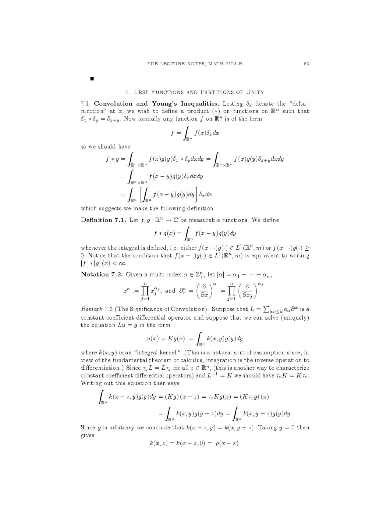 Test Functions And Partitions Of Unity Lecture Notes Math 237a