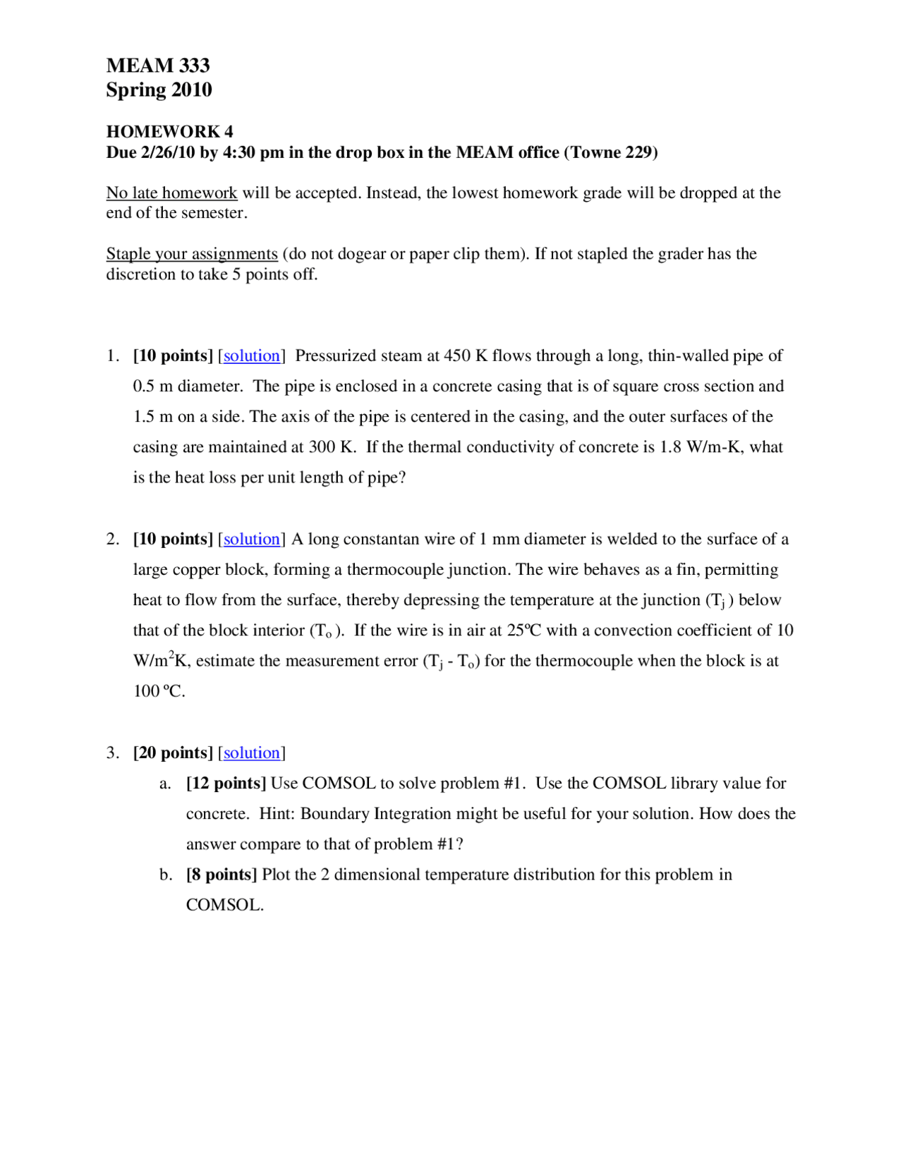 Homework 4 Question Heat And Mass Transfer Meam 333 Docsity